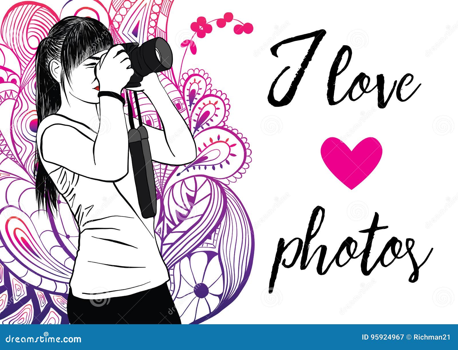 Vector Illustration of a Girl with a Camera Stock Vector - Illustration ...
