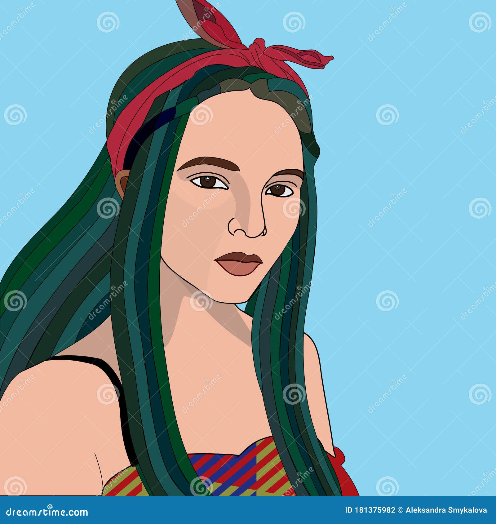 Girl with dreadlocks stock vector. Illustration of design - 181375982