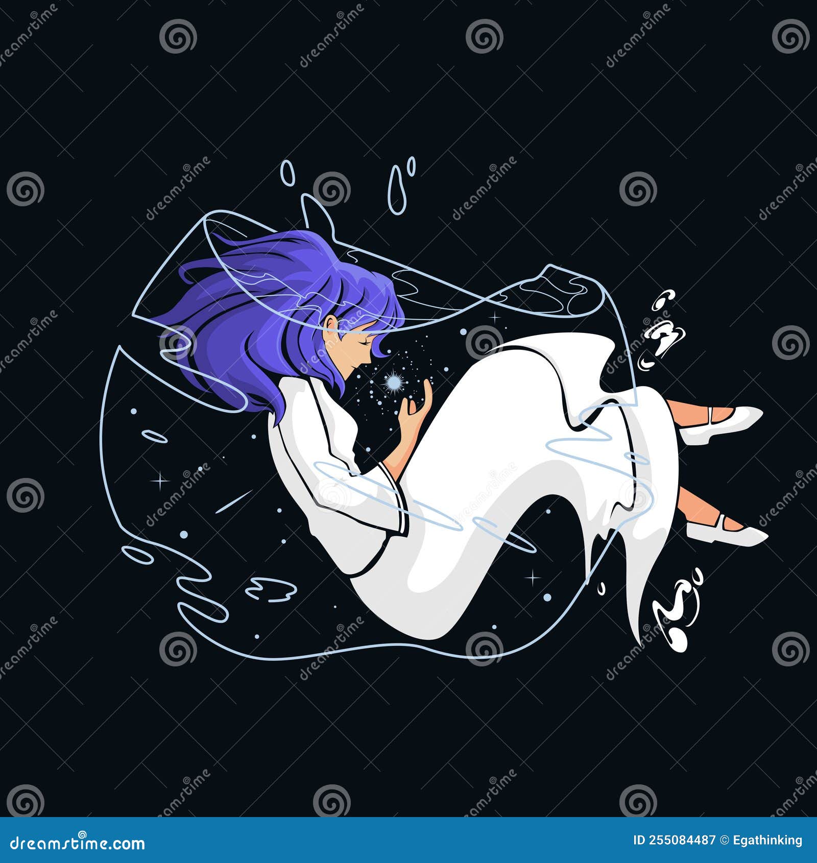 Vector Illustration of Girl Drowning in Water Bubbles Stock ...