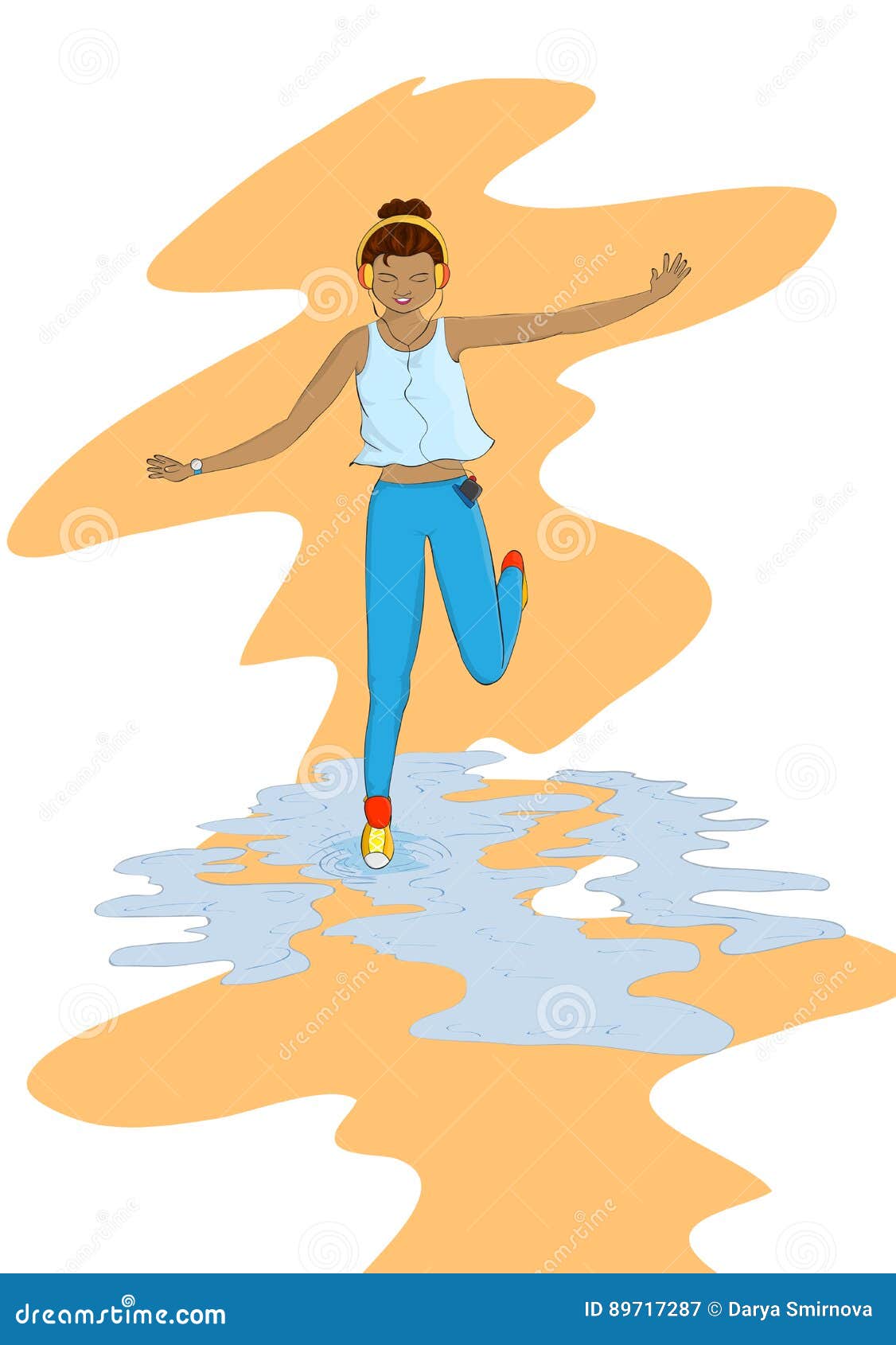Vector Illustration of a Girl Jumping in the Puddle Stock Vector ...
