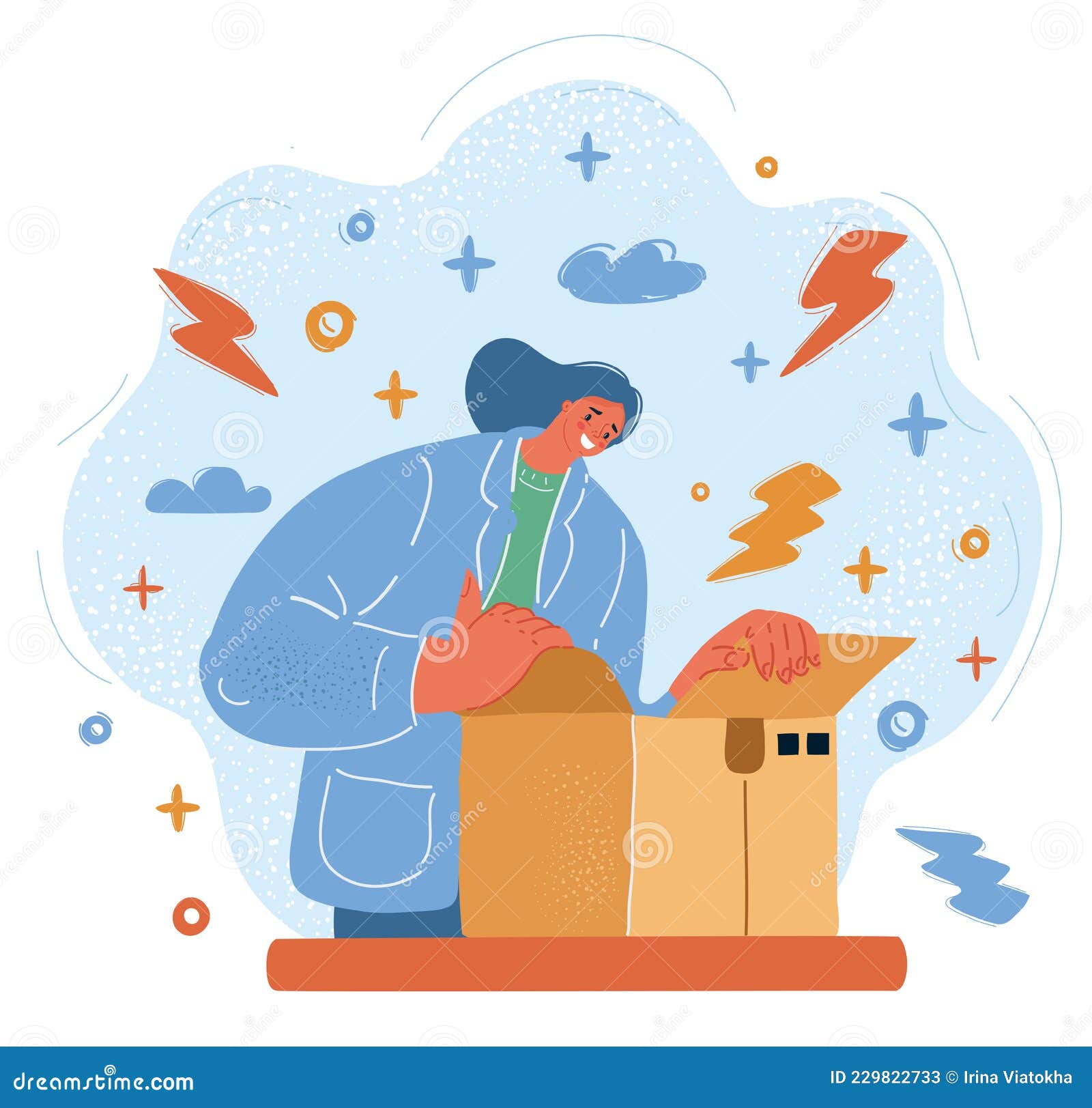 Vector Illustration of Illustration of a Girl Open Box Stock Vector ...
