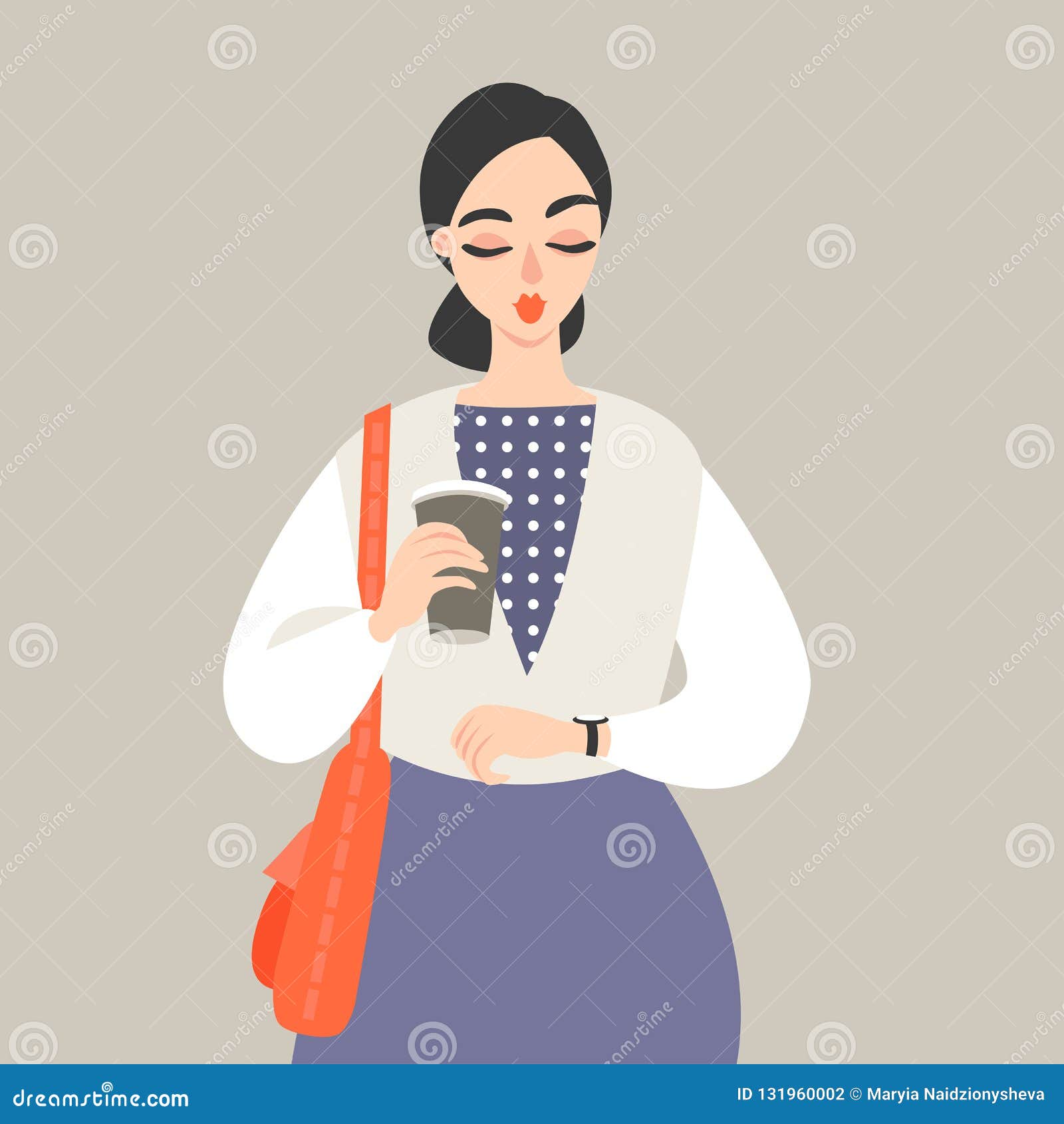Vector Illustration of a Girl with a Paper Cup of Coffee Stock Vector ...