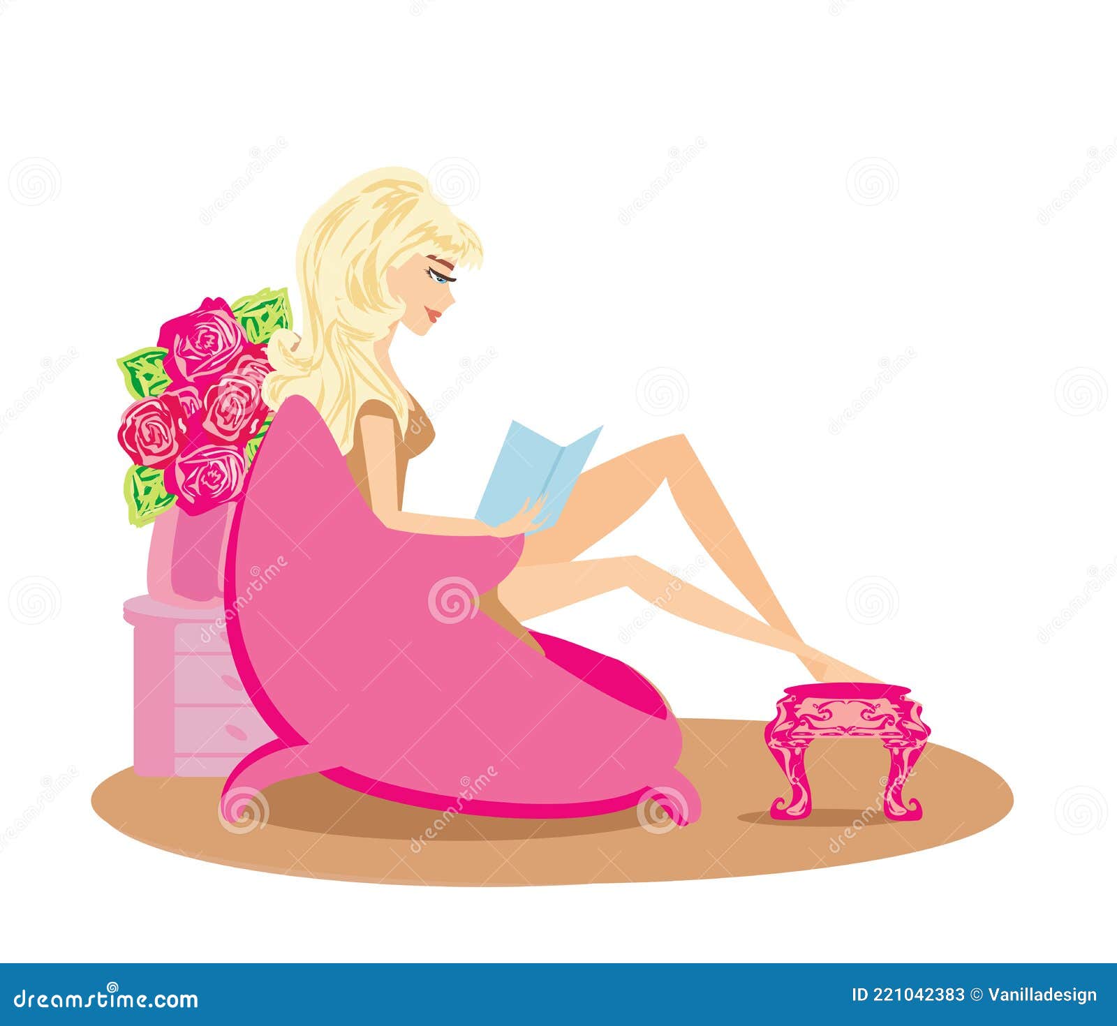 Illustration Of A Girl Reading A Book Stock Vector Illustration Of