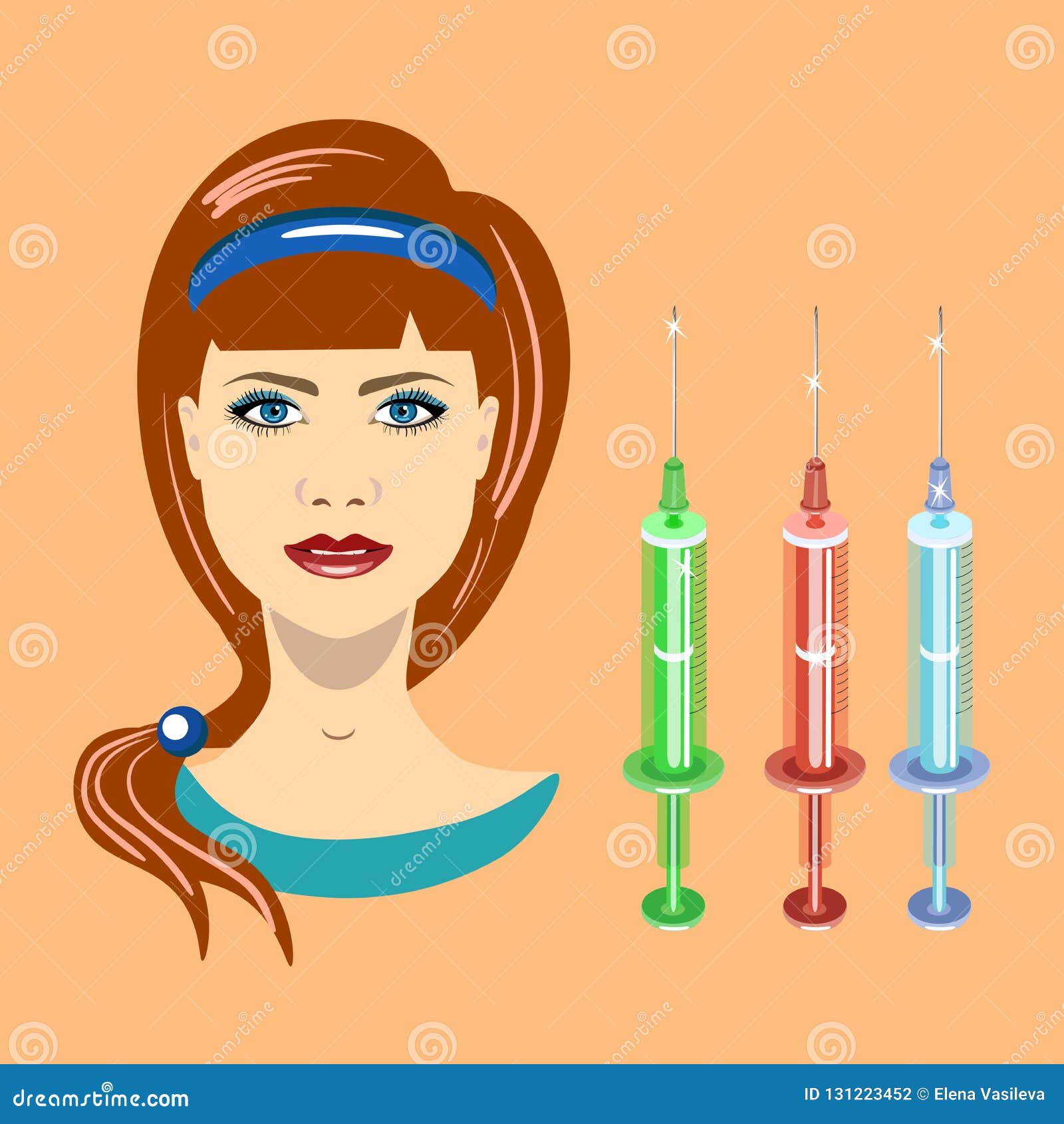 Vector Illustration with a Girl and a Set of Injectors Stock Vector ...