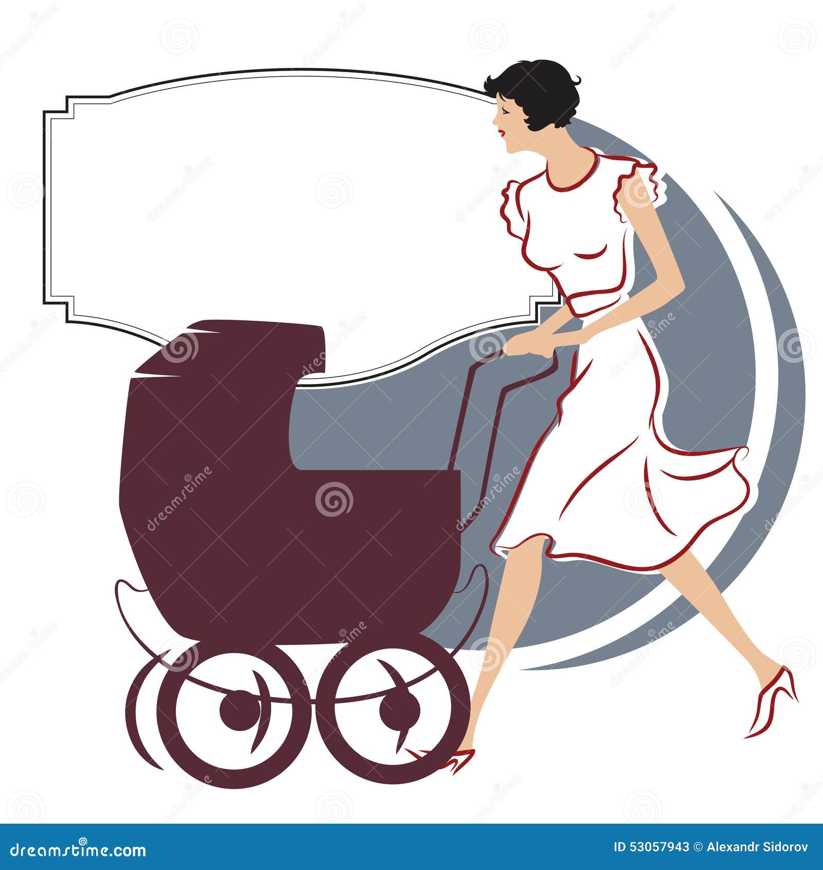 Vector Illustration. Girl with a Stroller for a Walk Stock Vector ...