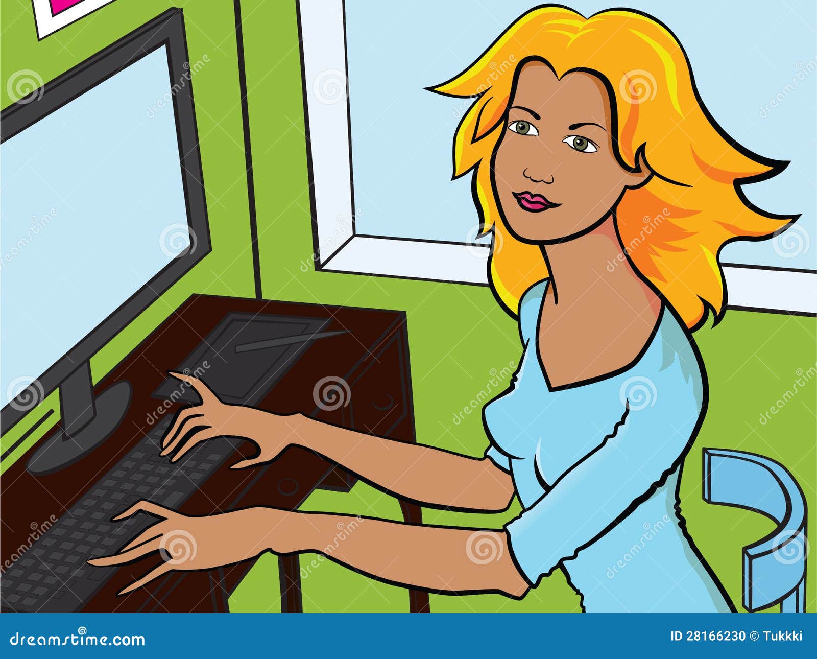 Vector Illustration Of Girl Working On A Computer | CartoonDealer.com ...