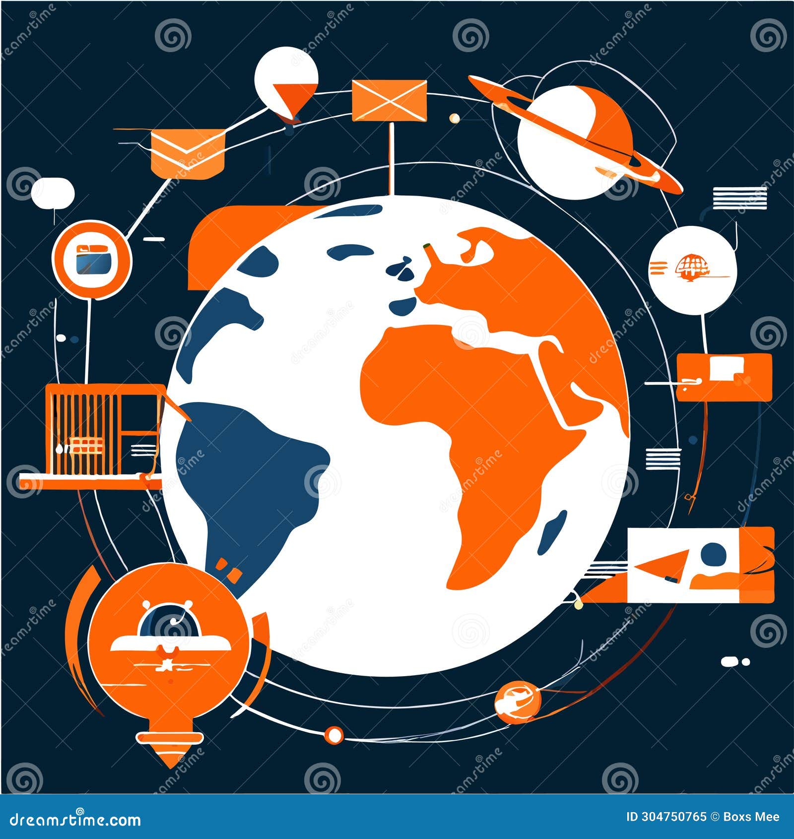Vector Illustration of Global Communication and Logistics ...