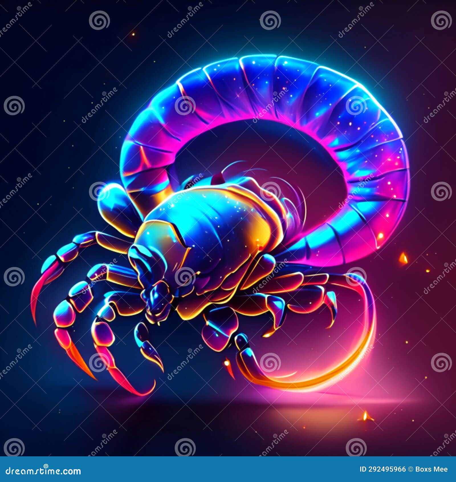 Vector Illustration of a Glowing Scorpion on a Dark Background in Neon ...