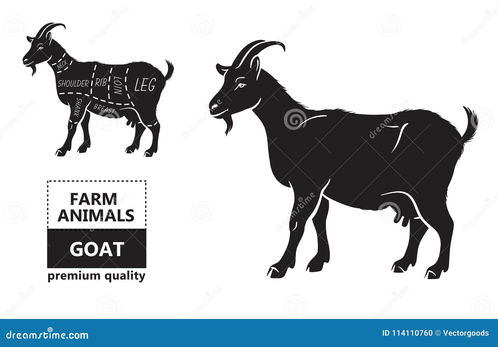 Vector Illustration Goat Cuts Diagram or Chart. Goat Black Silhouette ...