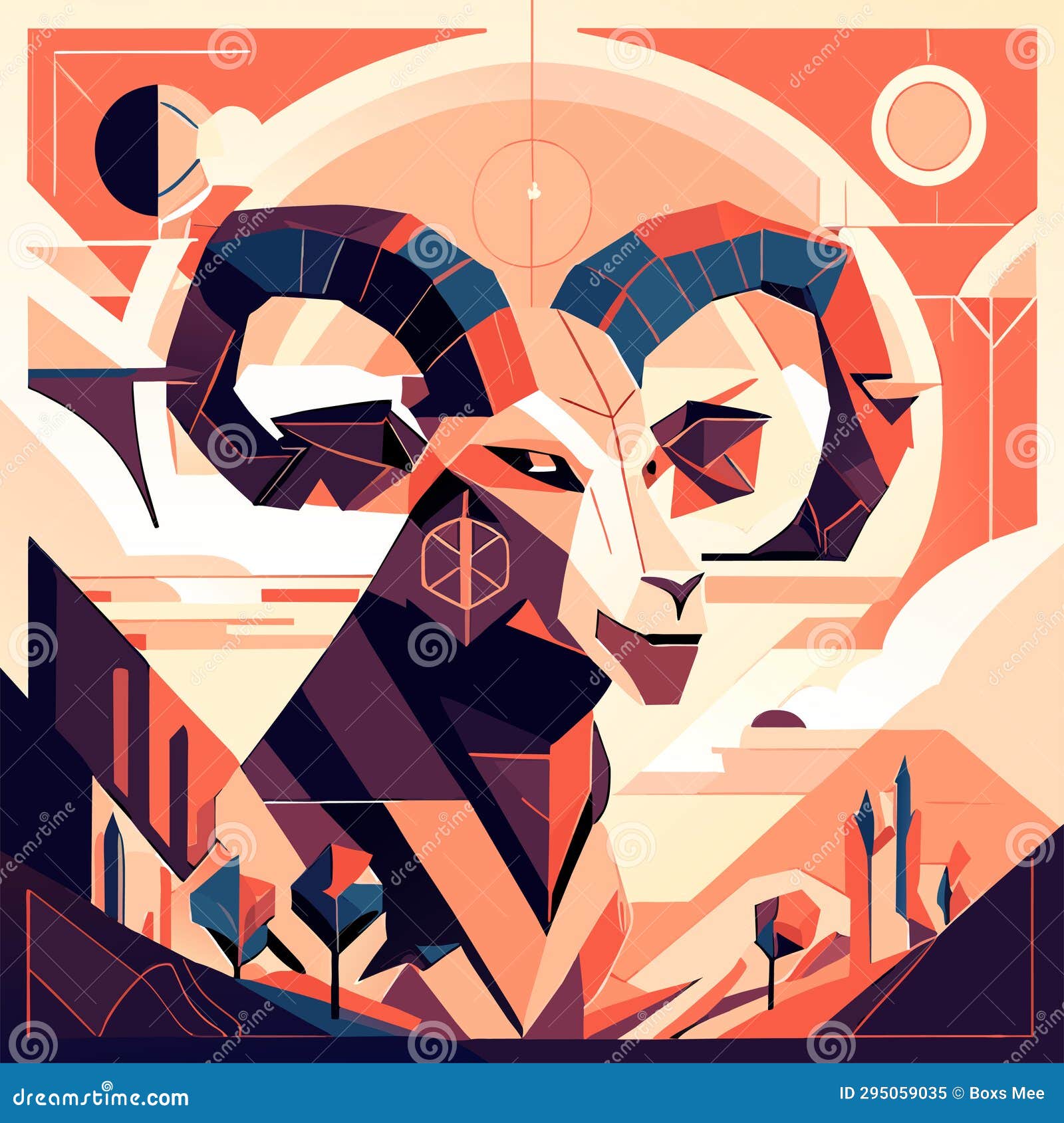 Vector Illustration of a Goat Head in a Flat Style. Abstract Geometric ...