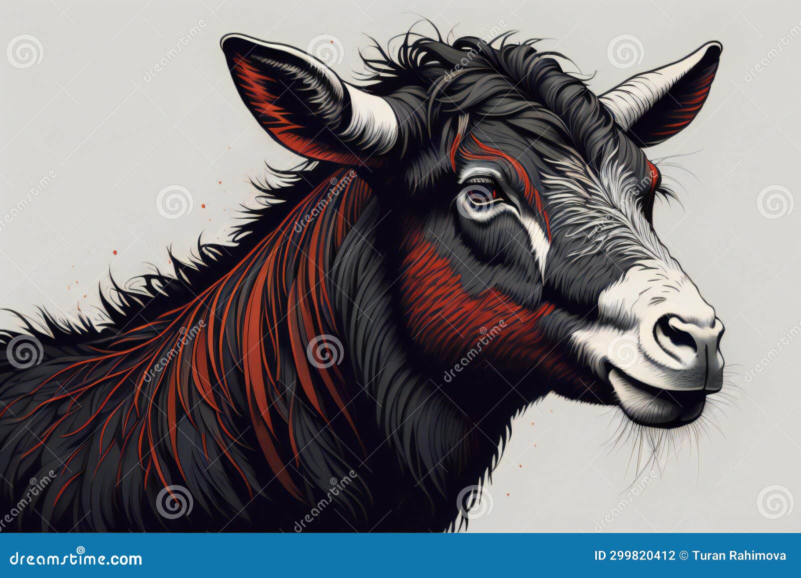 Vector Illustration of a Goat Head with Red and Black Stripes on a ...