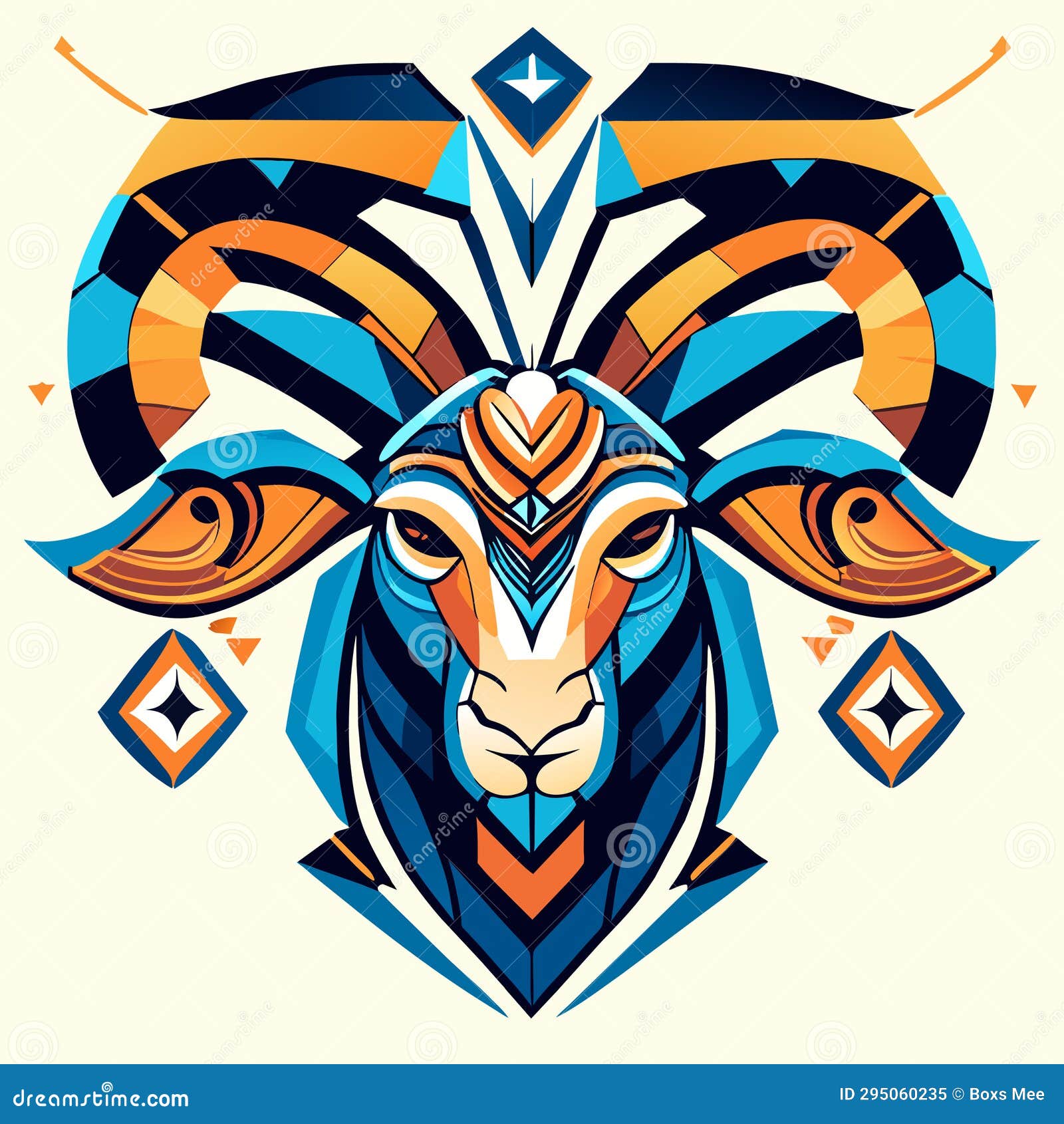 Vector Illustration of a Goat Head with Tribal Ornaments and Geometric ...