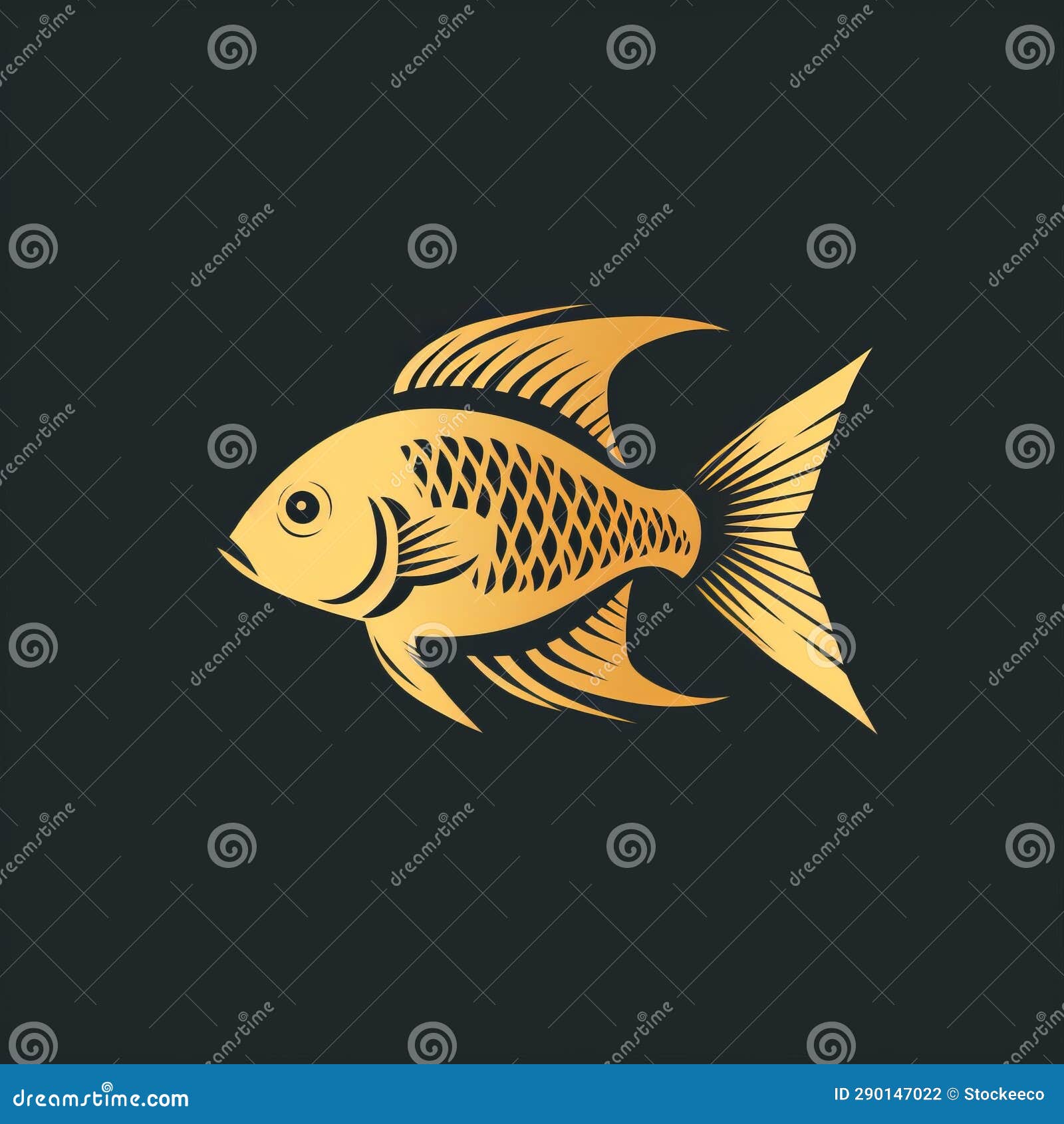 Vintage-style Gold Fish Logo Design on Black Background Stock ...
