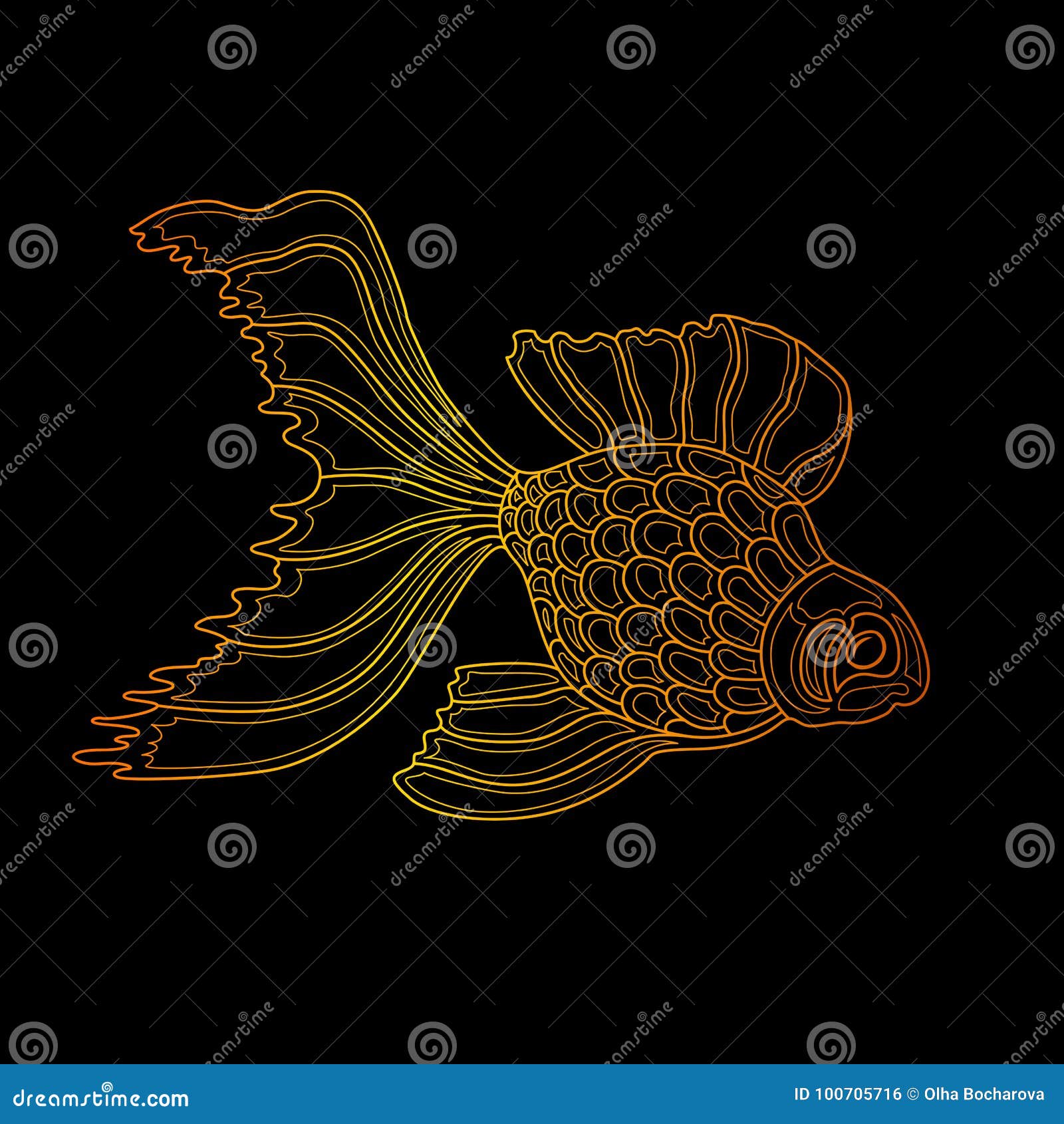 Vector Illustration of Gold Fish. Line Art Design Stock Vector ...