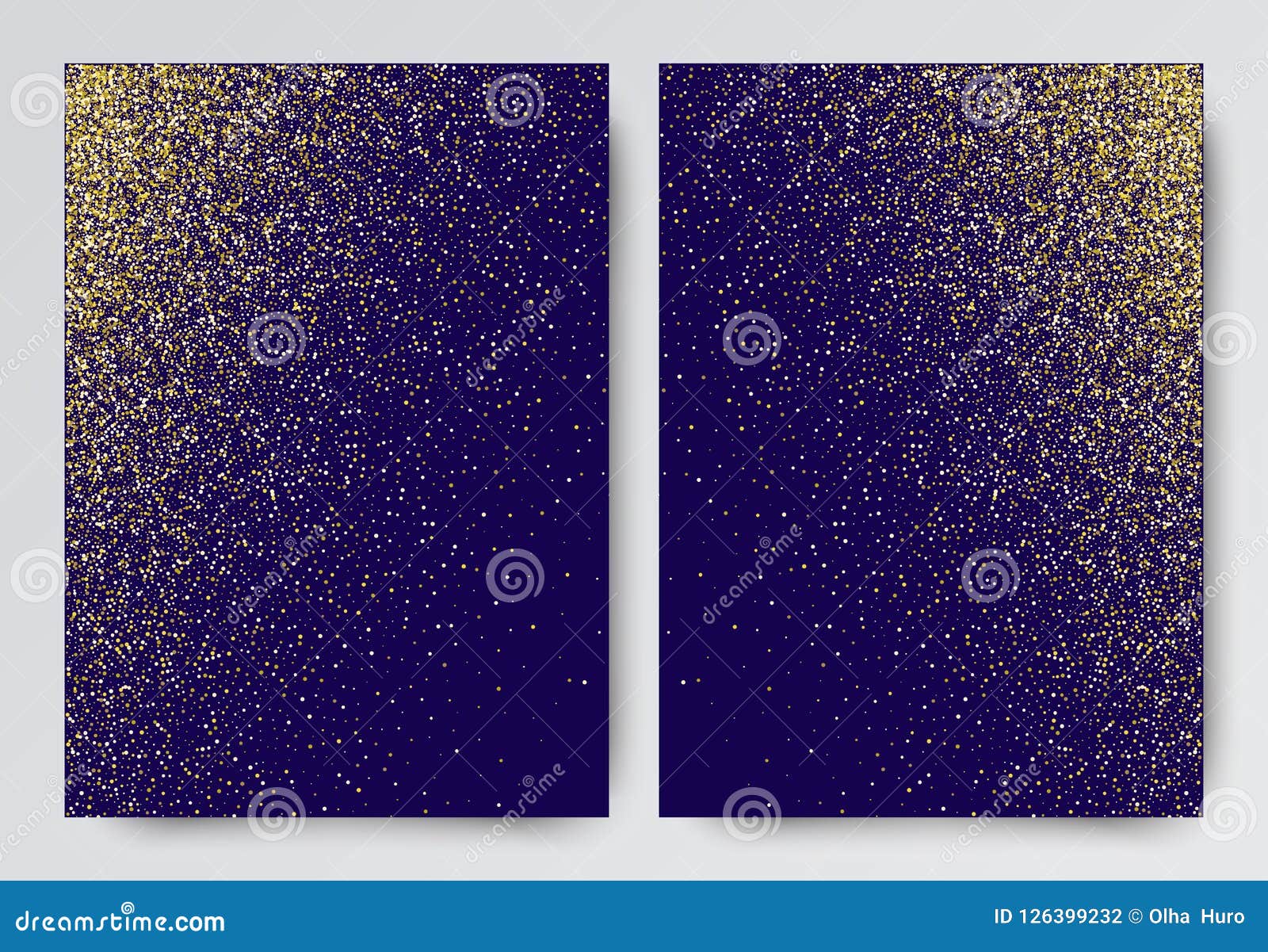 Vector Illustration of Gold Glitter on a Blue Background. Stock Vector ...