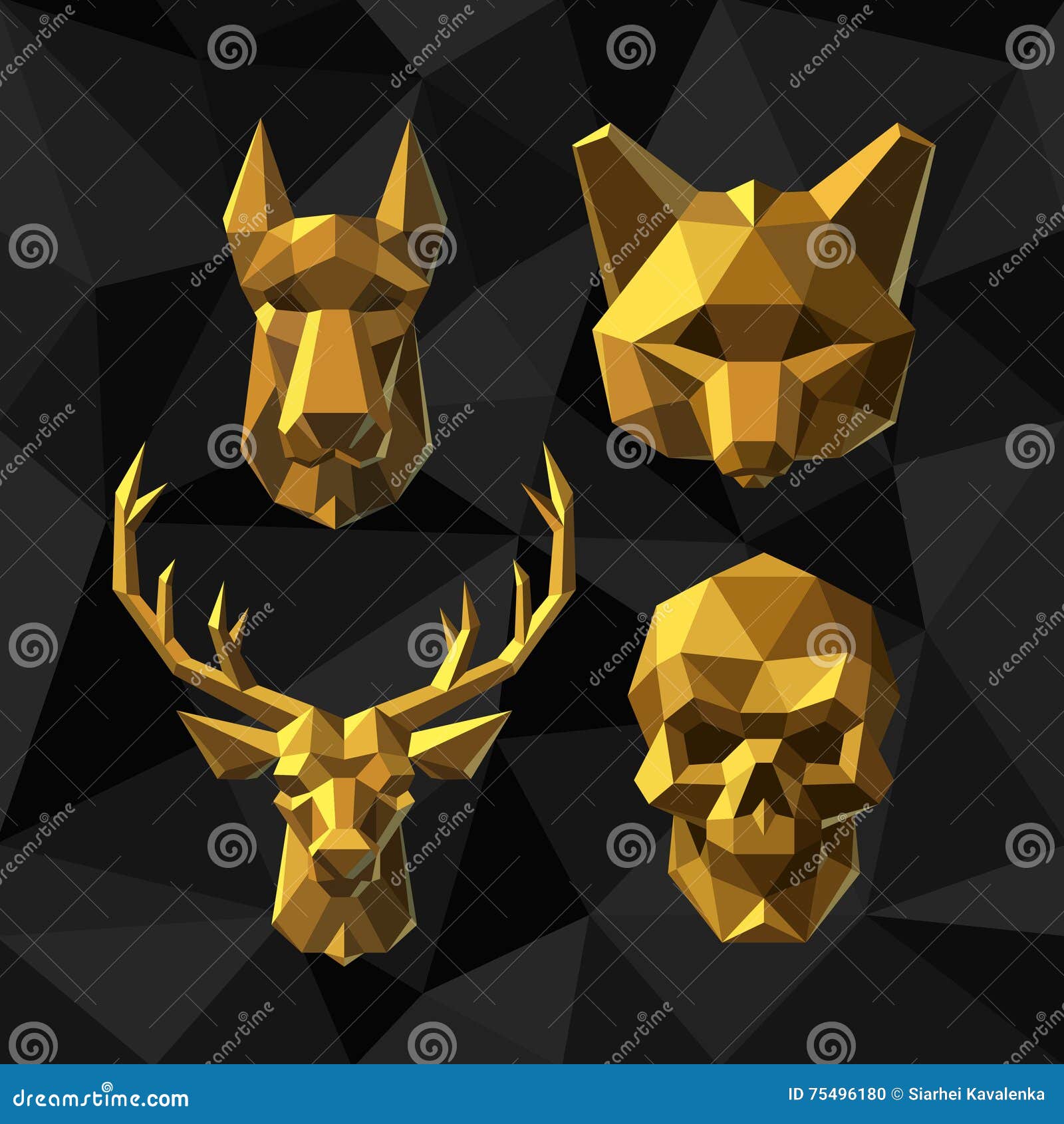 Vector Illustration Golden Animals Polygon Style. | CartoonDealer.com ...