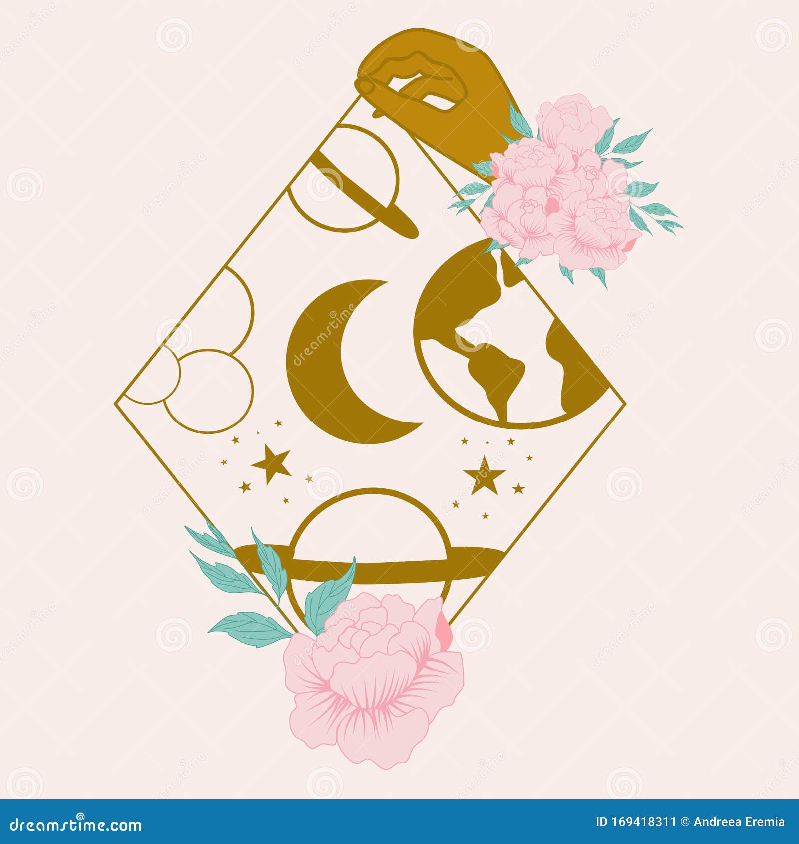 Vector Illustration with Golden Celestial Elements, Geometrics and ...