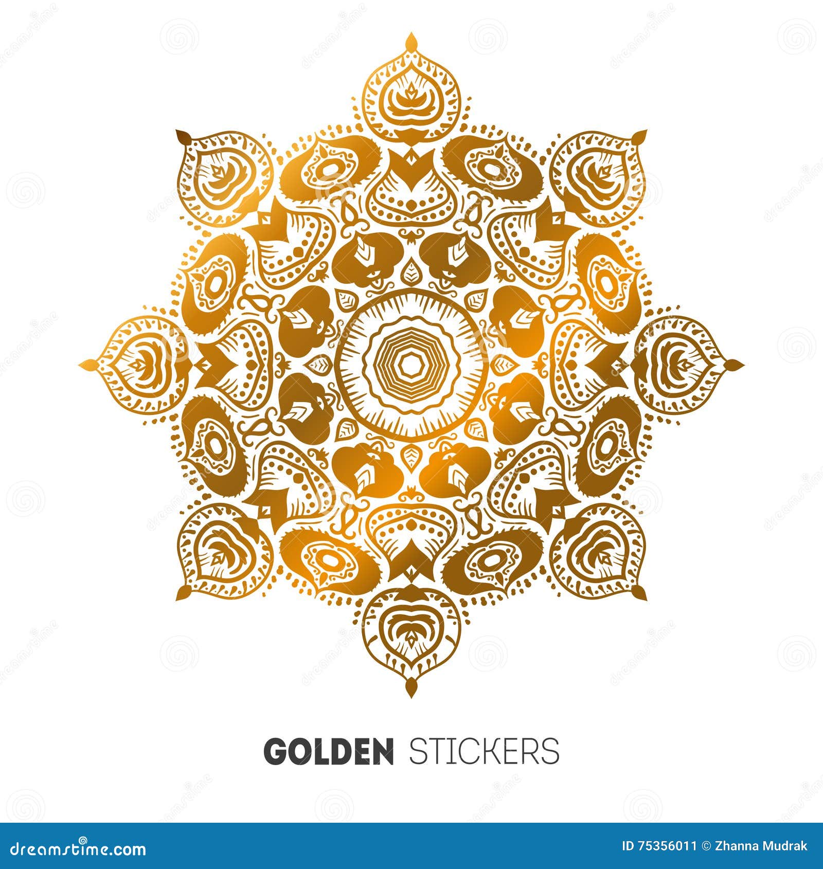 Vector Illustration of Golden Mehndi Mandala Pattern Stickers, Flash ...
