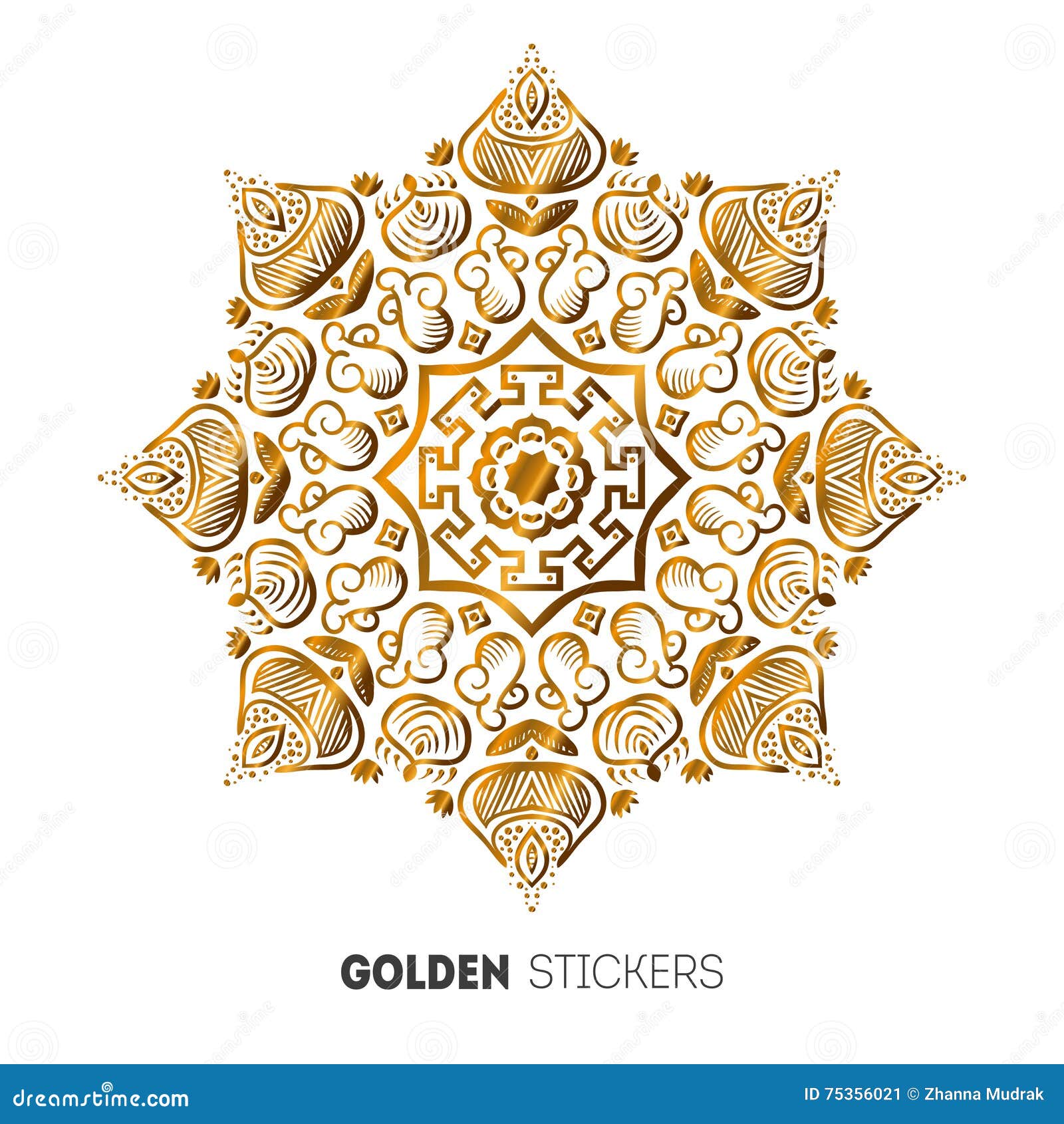 Vector Illustration of Golden Mehndi Mandala Pattern Stickers, Flash ...