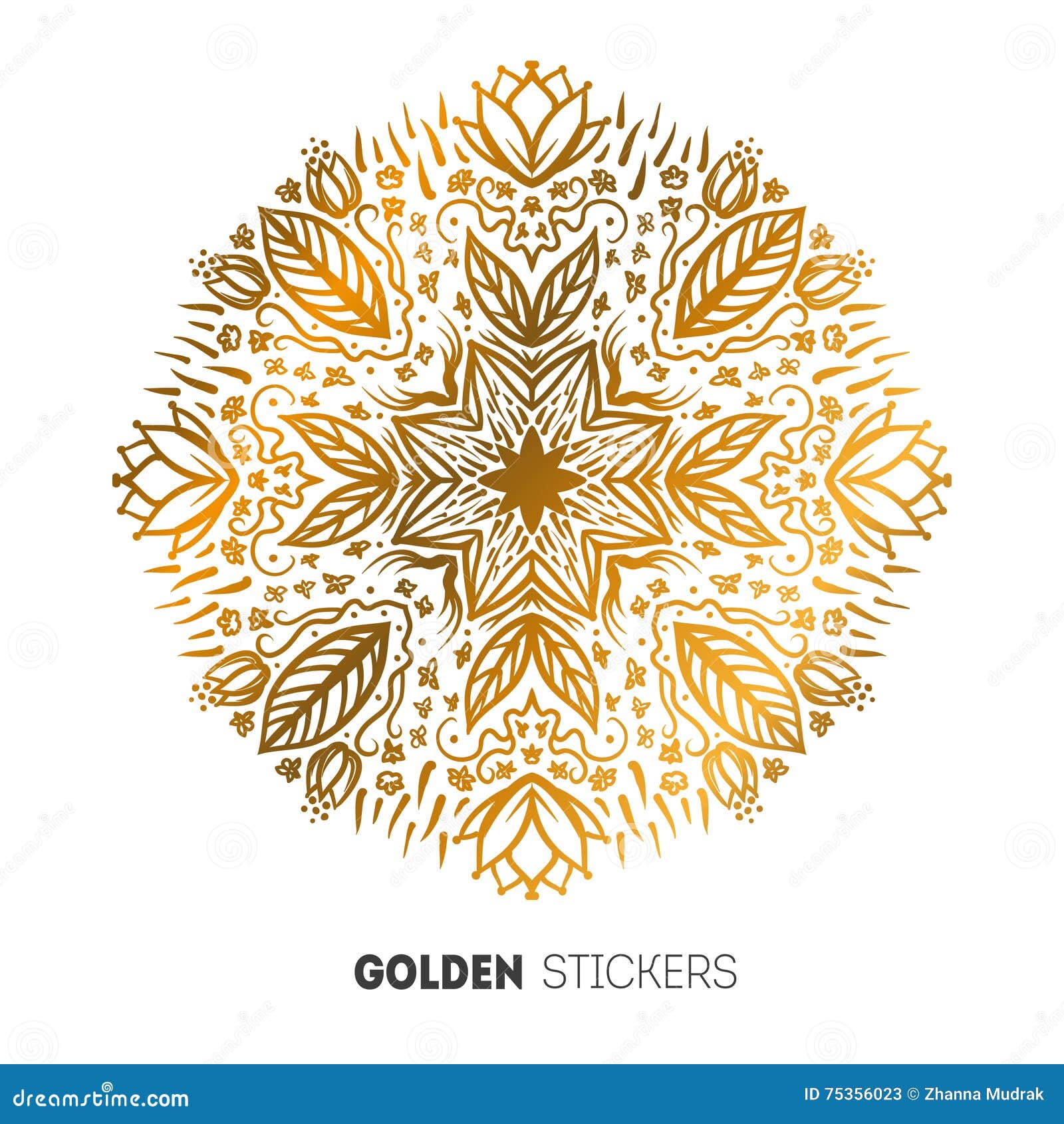 Vector Illustration of Golden Mehndi Mandala Pattern Stickers, Flash ...