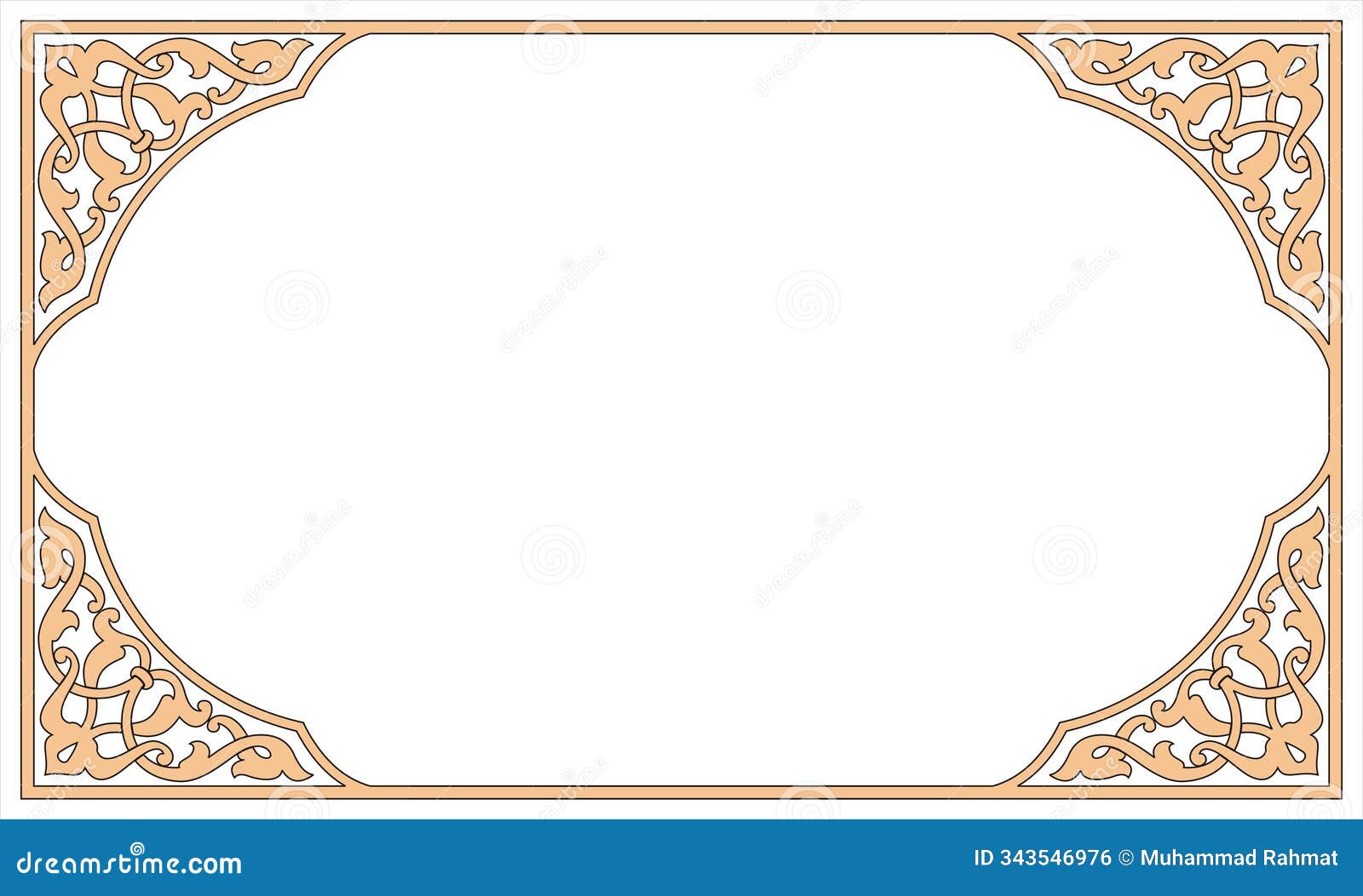 Golden Rectangular Islamic Frame Border, Arabic Ornament. Vector ...
