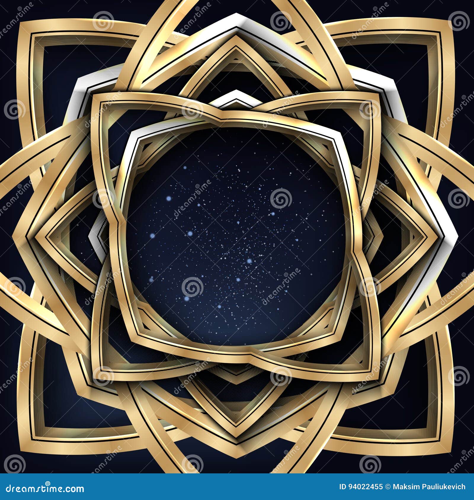 Vector Illustration of a Golden Vintage Frame with Night Starry Sky ...