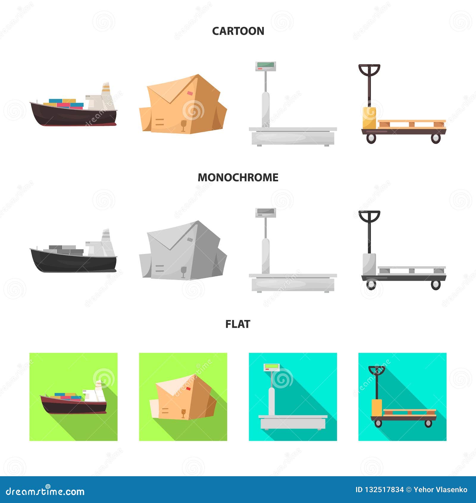 Vector Illustration of Goods and Cargo Symbol. Set of Goods and ...