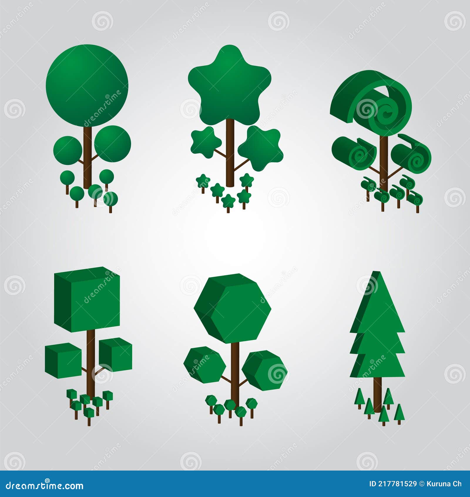Vector Illustration Gradient Three Dimensional Tree Collection Stock ...