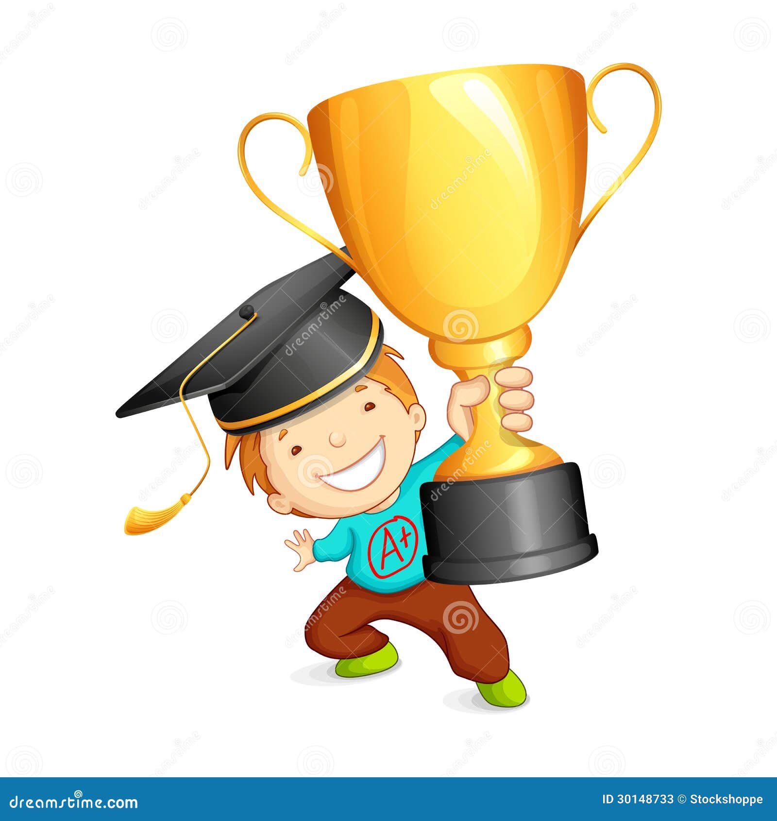 Graduate holding Trophy stock vector. Illustration of achievement ...