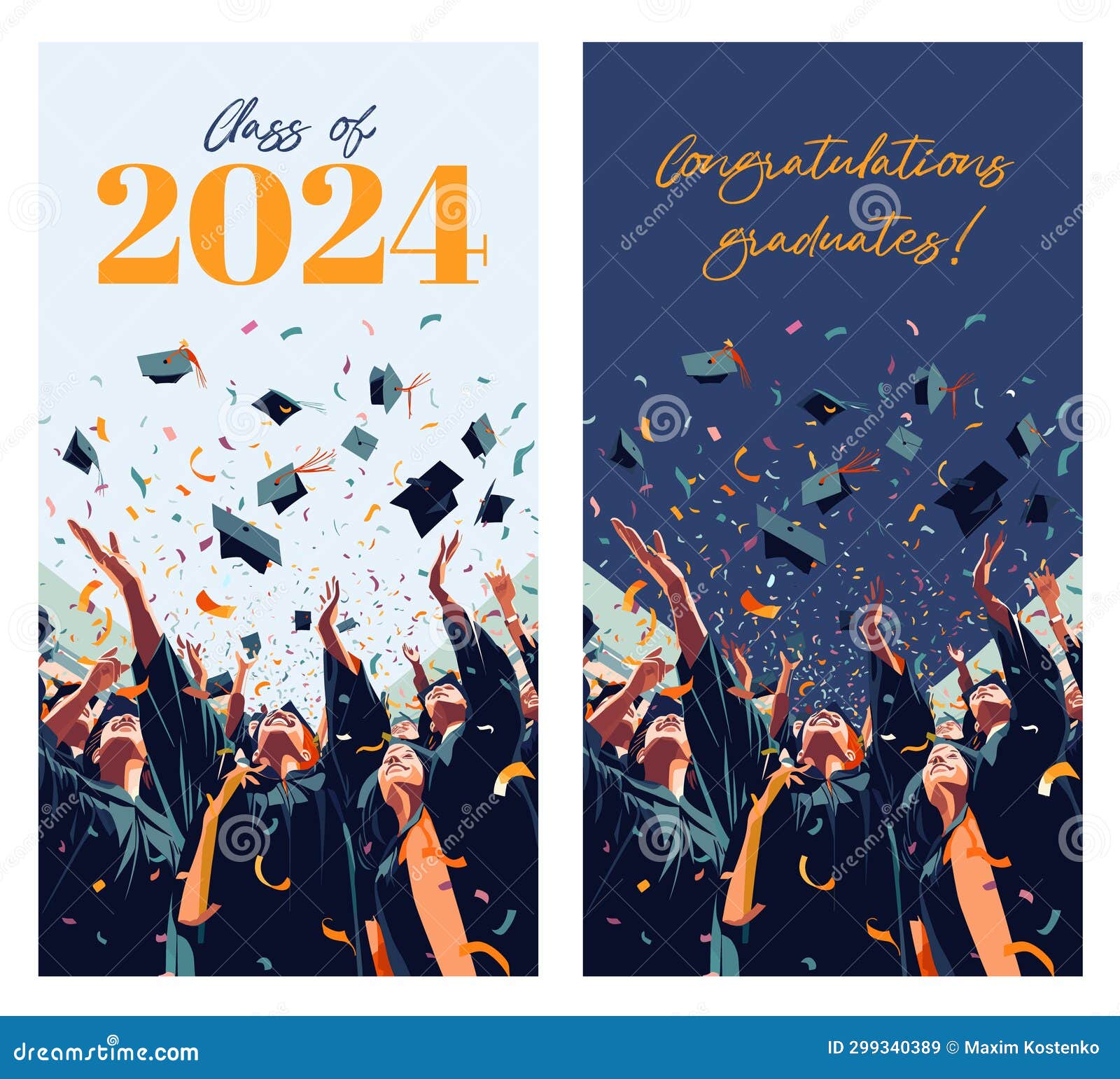 Vector Illustration of Graduating Students, Posterized Style, Flat ...