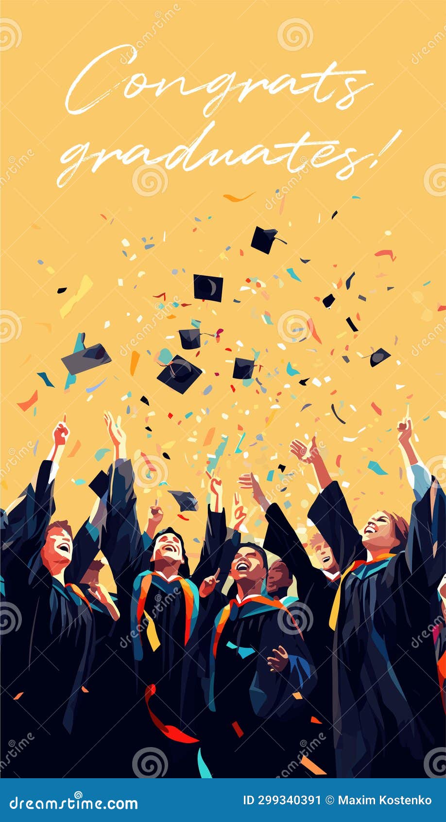 Vector Illustration of Graduating Students, Posterized Style, Flat ...