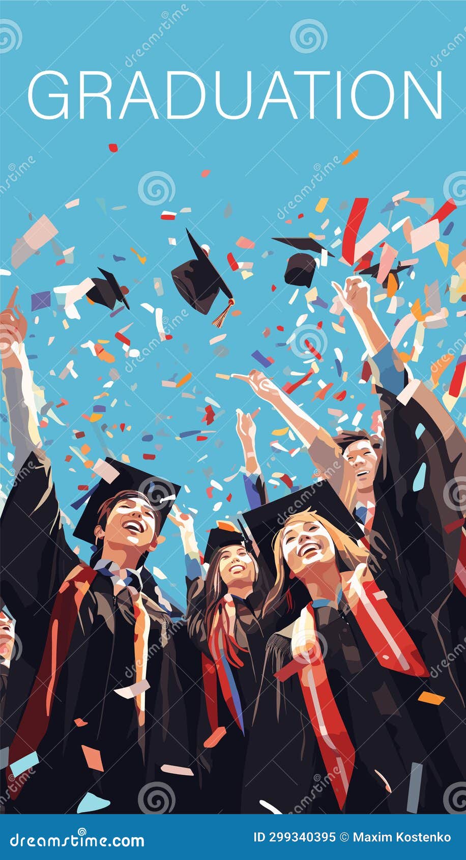 Vector Illustration of Graduating Students, Posterized Style, Flat ...
