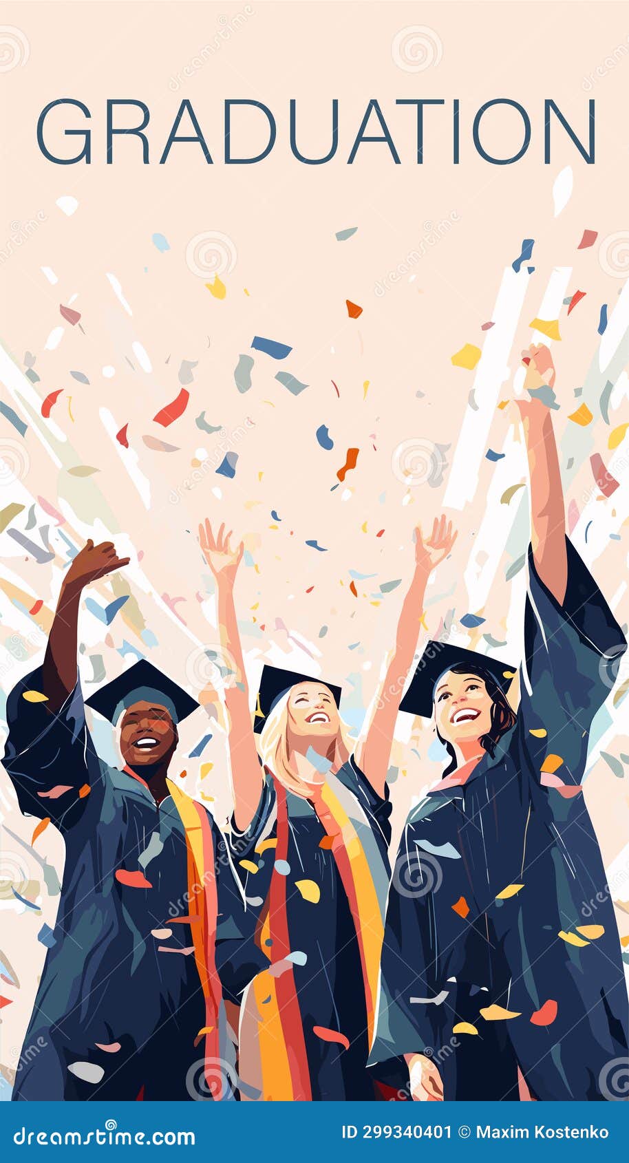 Vector Illustration of Graduating Students, Posterized Style, Flat ...