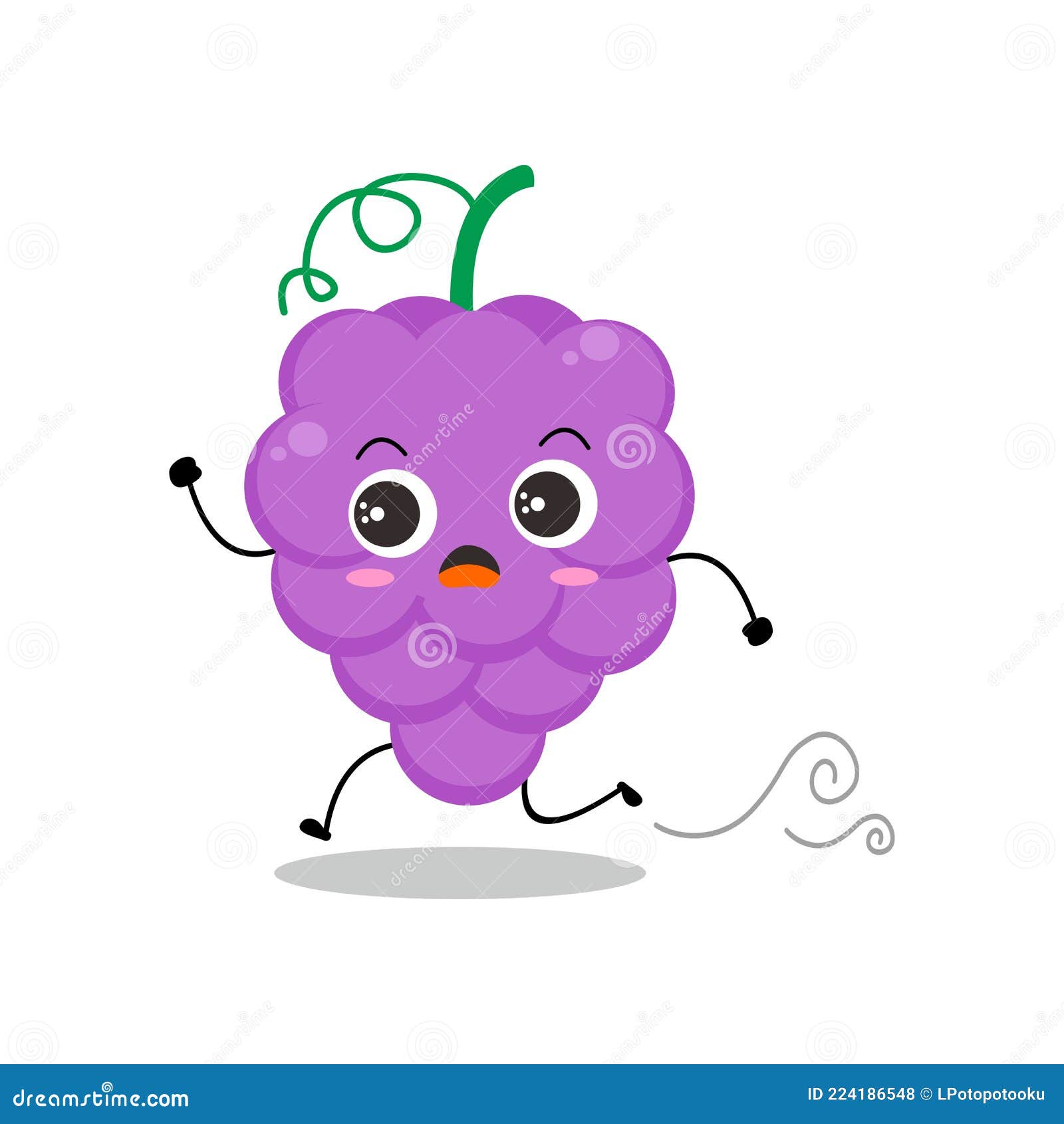 Vector Illustration of Grape Character with Cute Expression, Panic Run ...