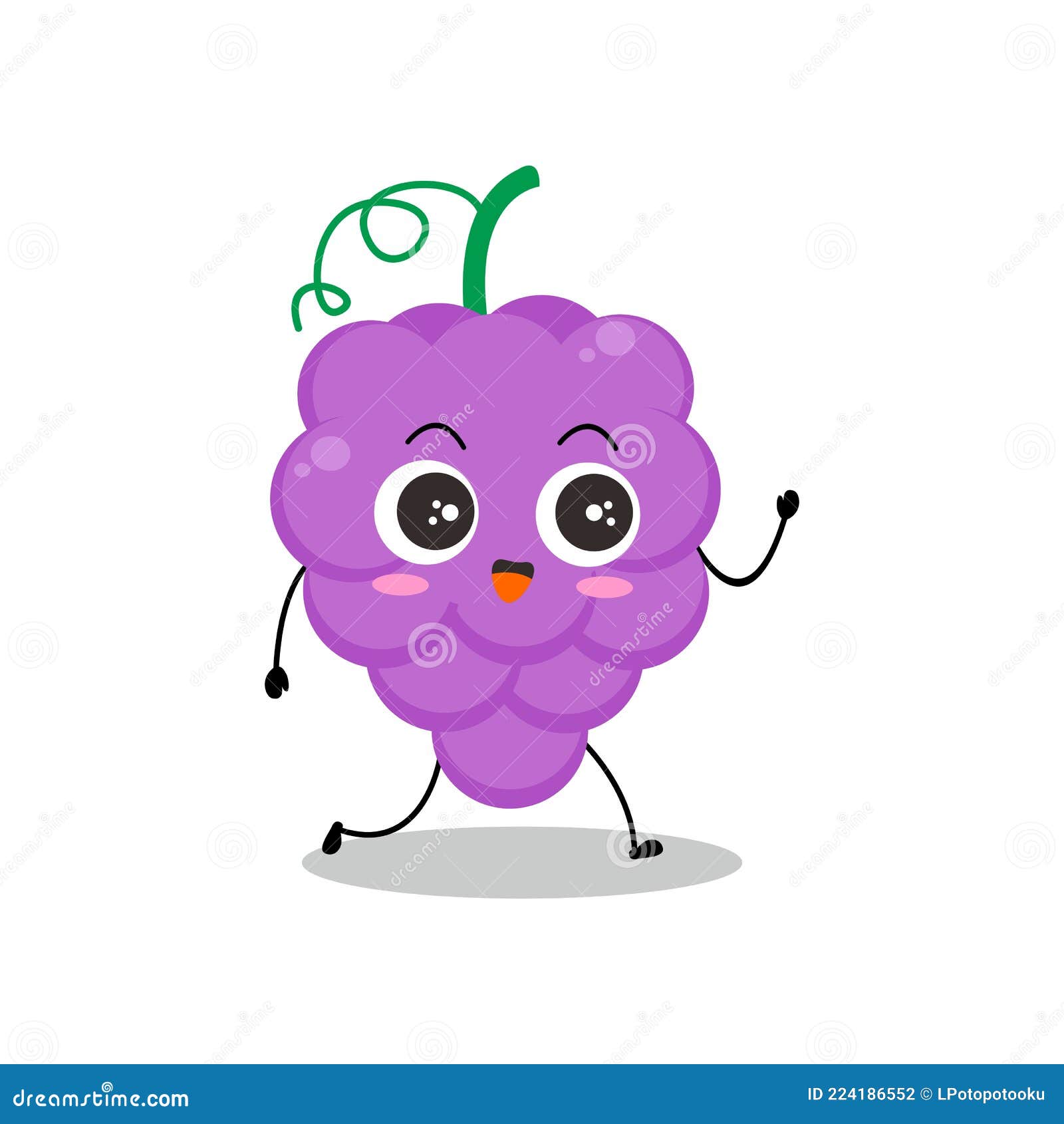 Vector Illustration of Grape Character with Cute Expression, Walking ...