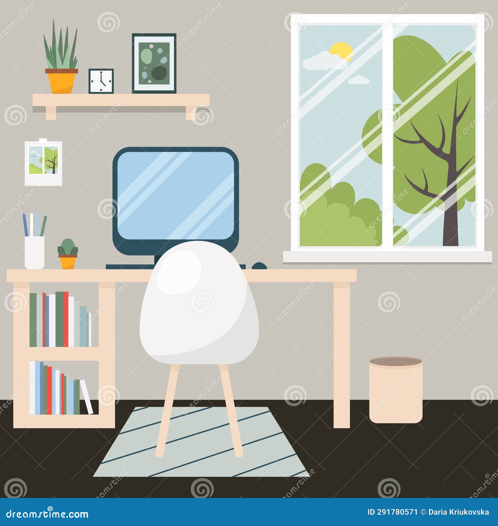 Vector Illustration. Graphic Design of Workspace. Designer Room with ...