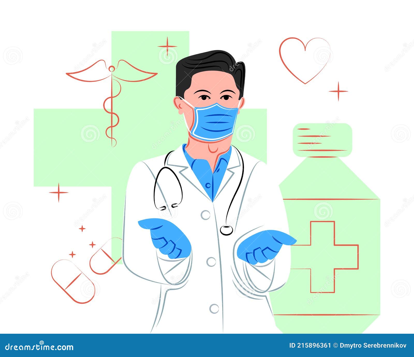 Vector Doctor with Open Arms in Shadow of Sharp Lines Style Stock ...