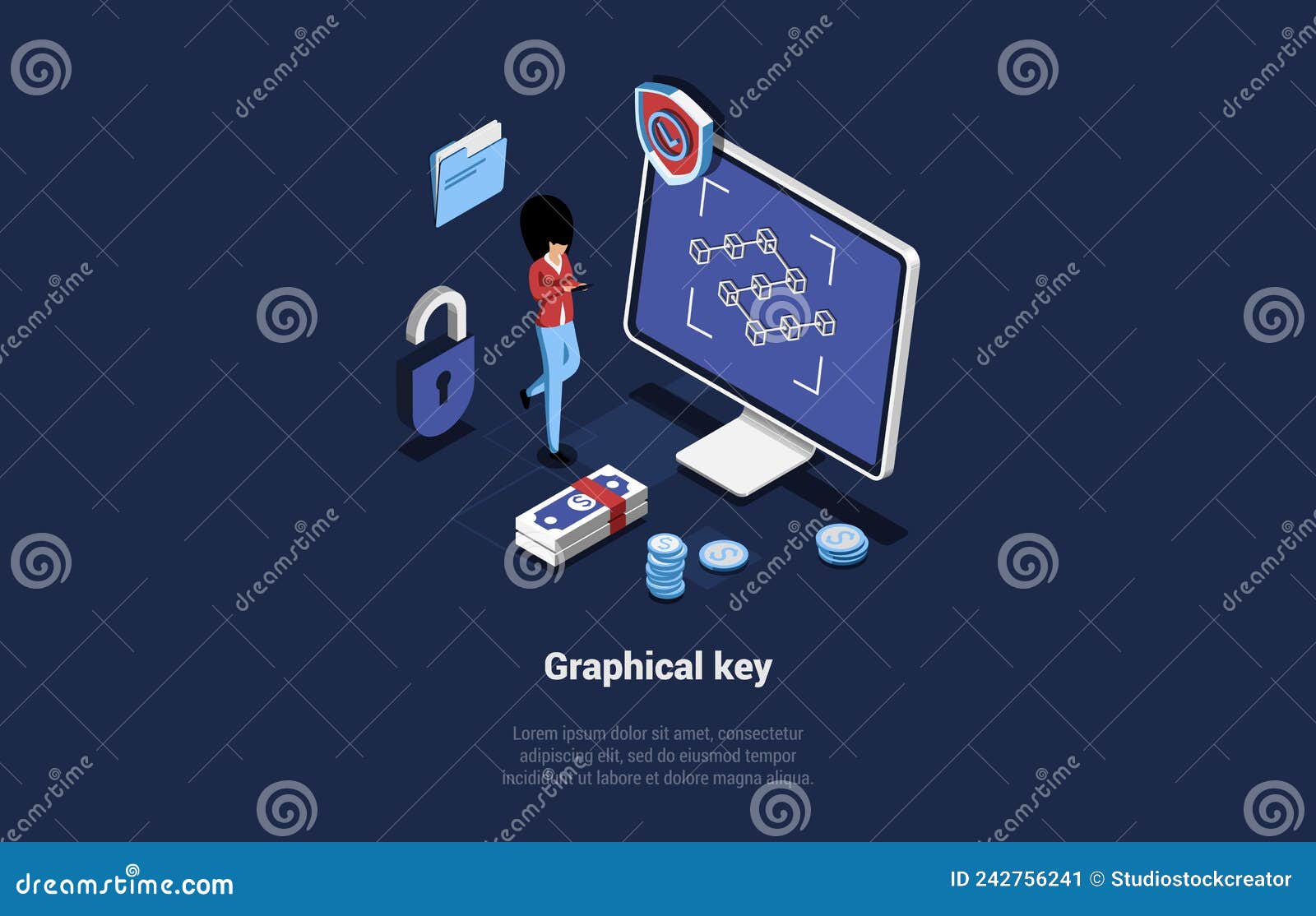 Vector Illustration on Graphical Key Program Concept. Isometric 3D ...