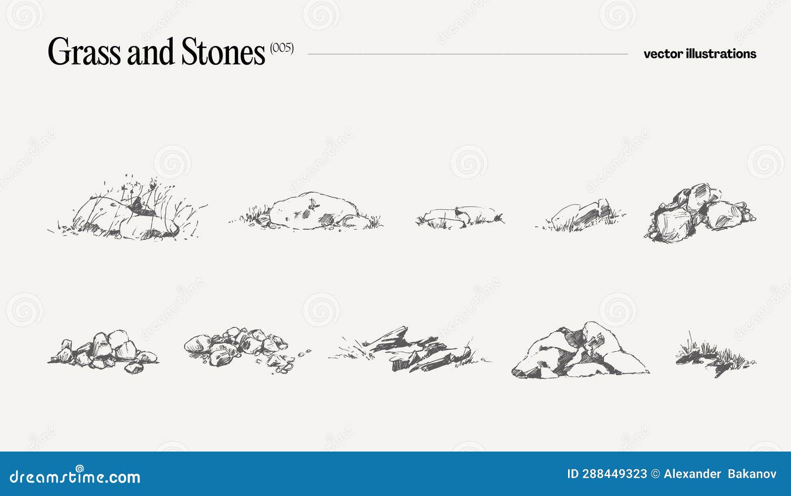 Vector Illustration of Grass and Stones, Drawing Stock Illustration ...