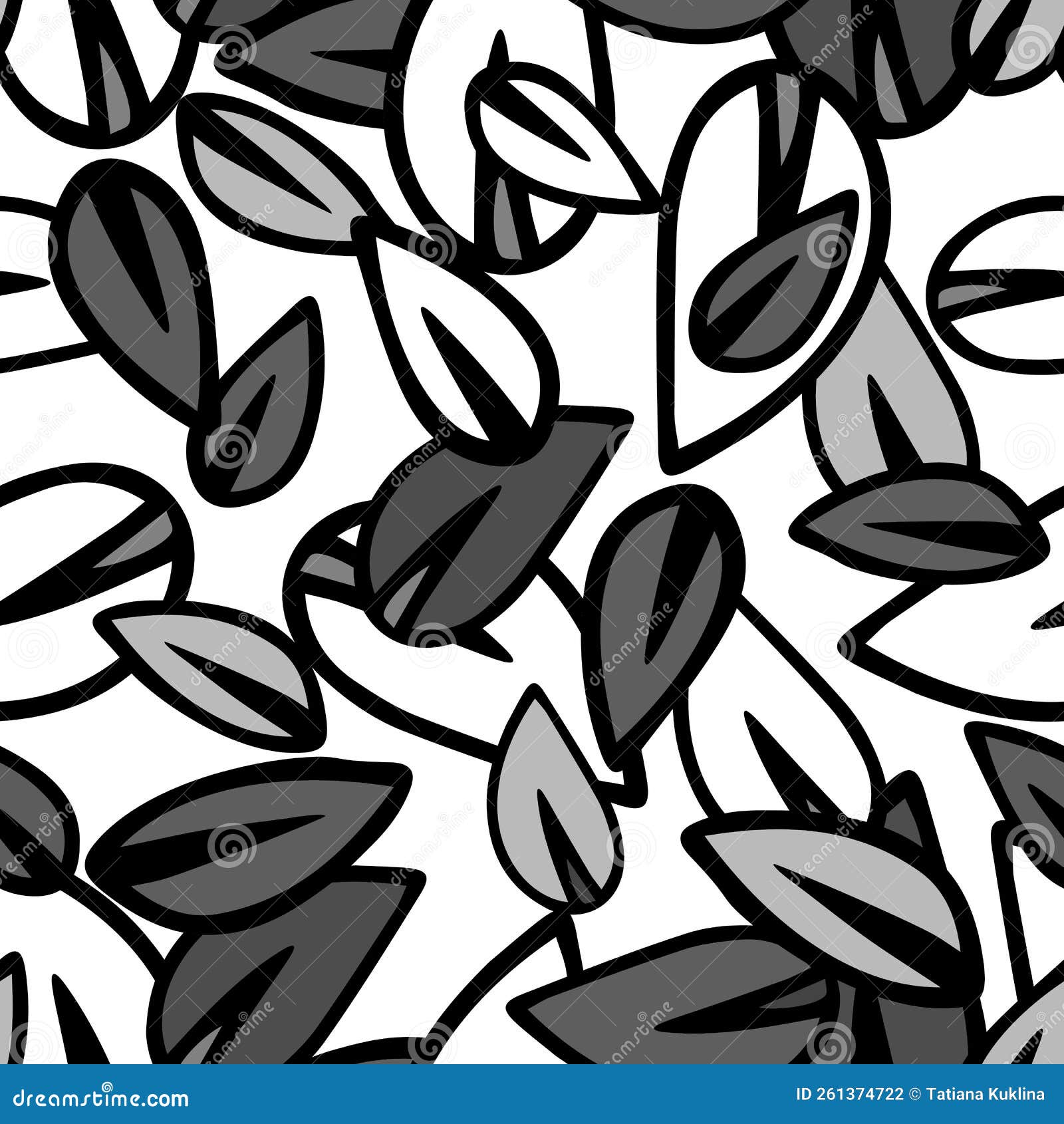Vector Illustration of Gray Doodle Leaves Isolated on a White Background, Seamless Pattern Stock ...