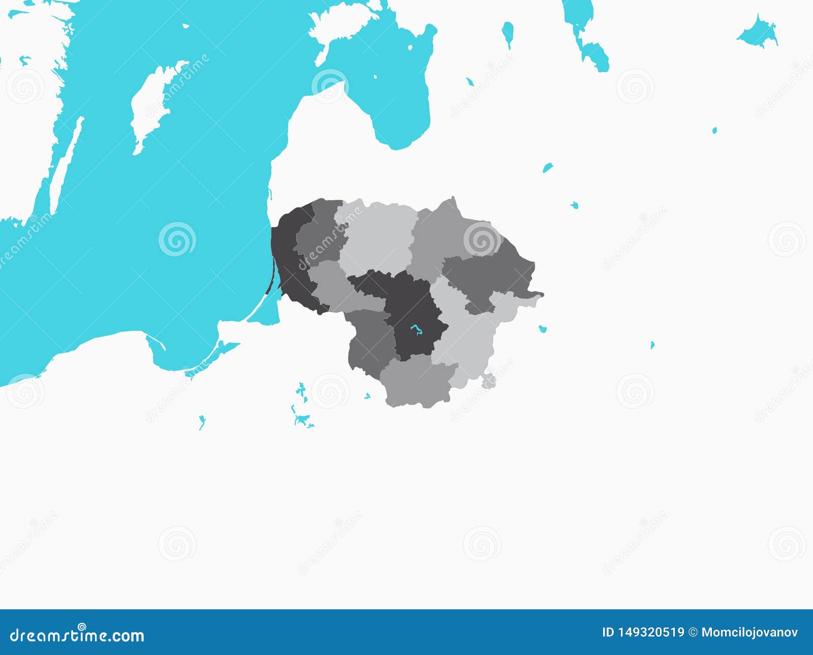 Gray Map of Regions of Lithuania with Surrounding Terrain Stock Vector ...