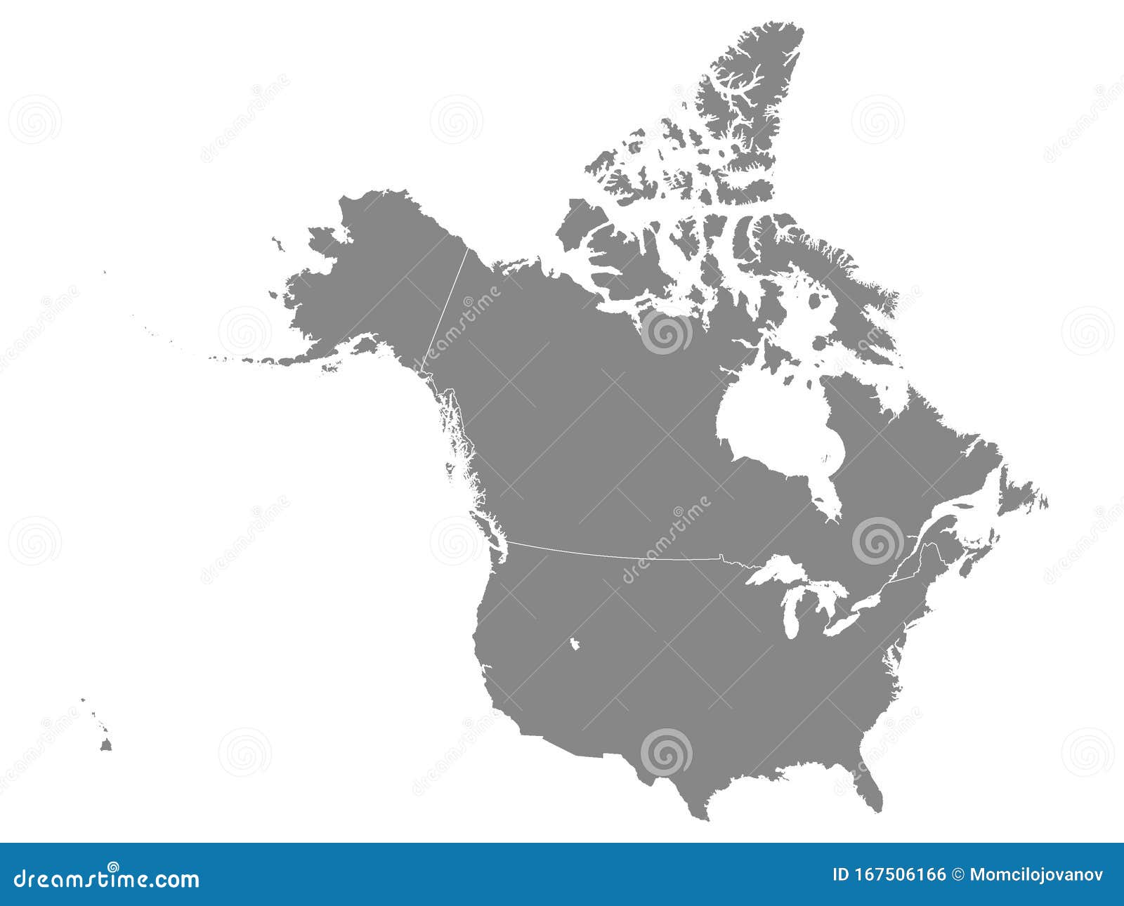 Gray Map of USA and Canada stock vector. Illustration of gray - 167506166
