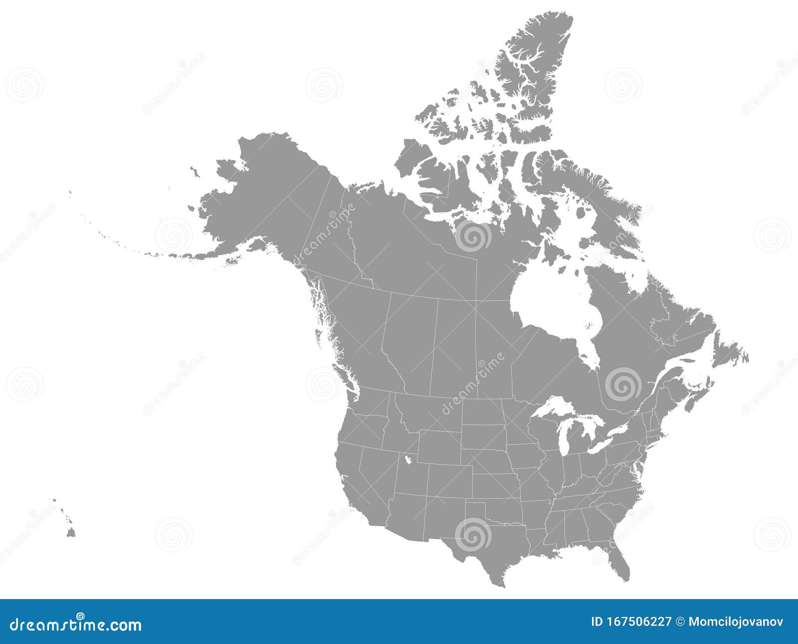 Gray map of USA and Canada stock vector. Illustration of brown - 167506227