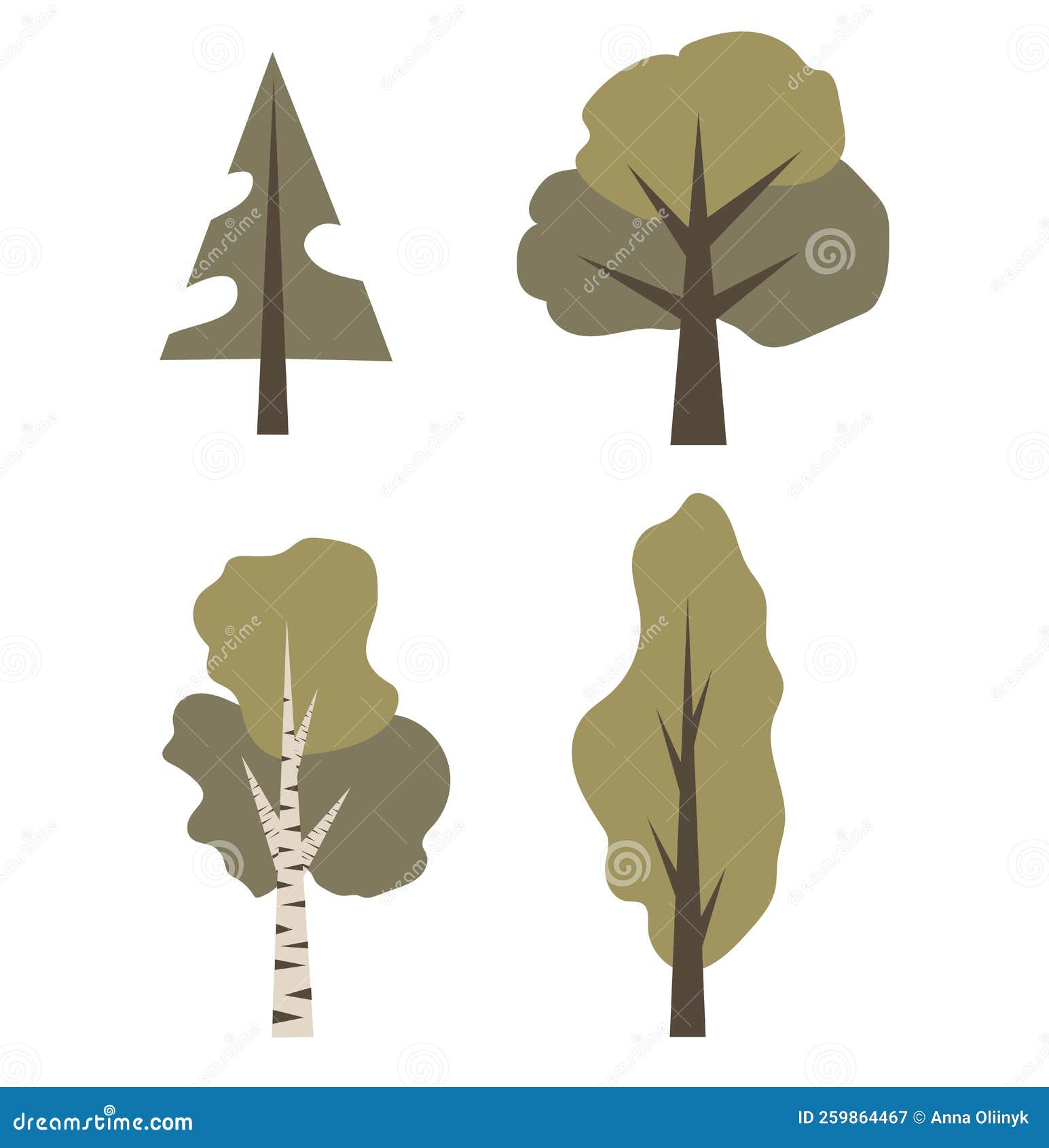 Vector Illustration Green Abstract Tree Set Stock Vector - Illustration ...