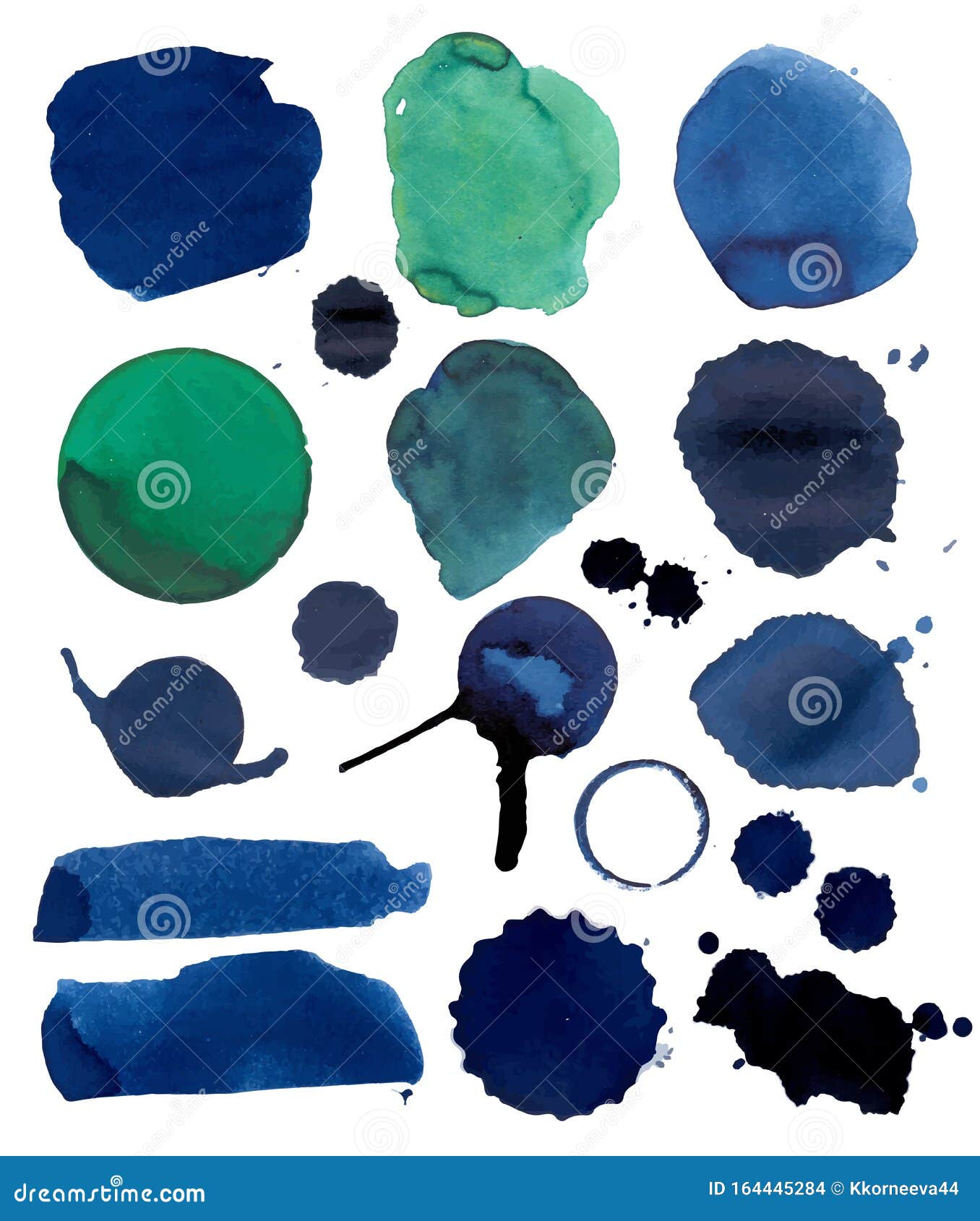 Vector Illustration, Green and Blue Spots of Watercolor Paint Stock ...