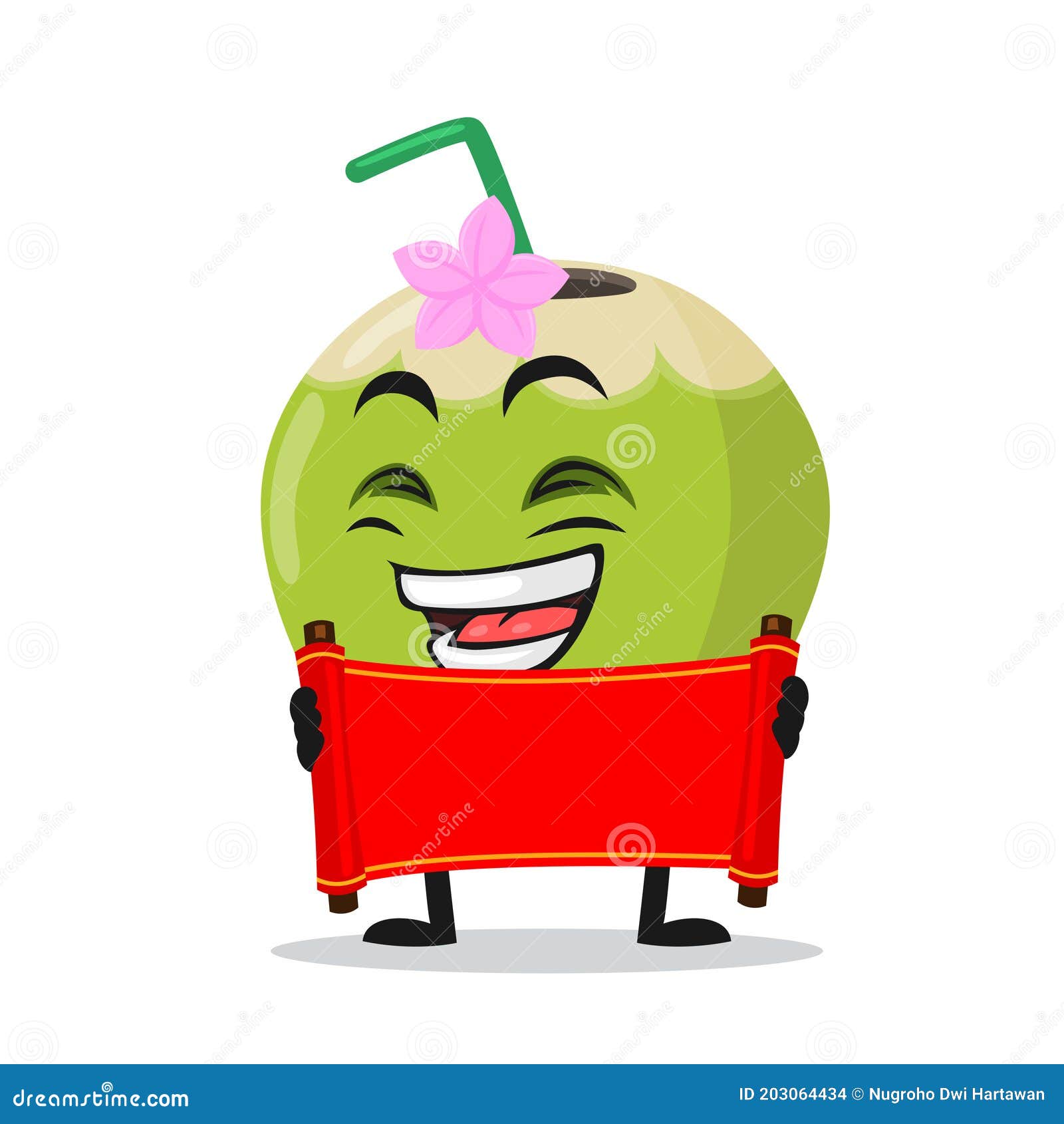 Vector Illustration of Green Coconut Mascot or Character Stock Photo ...