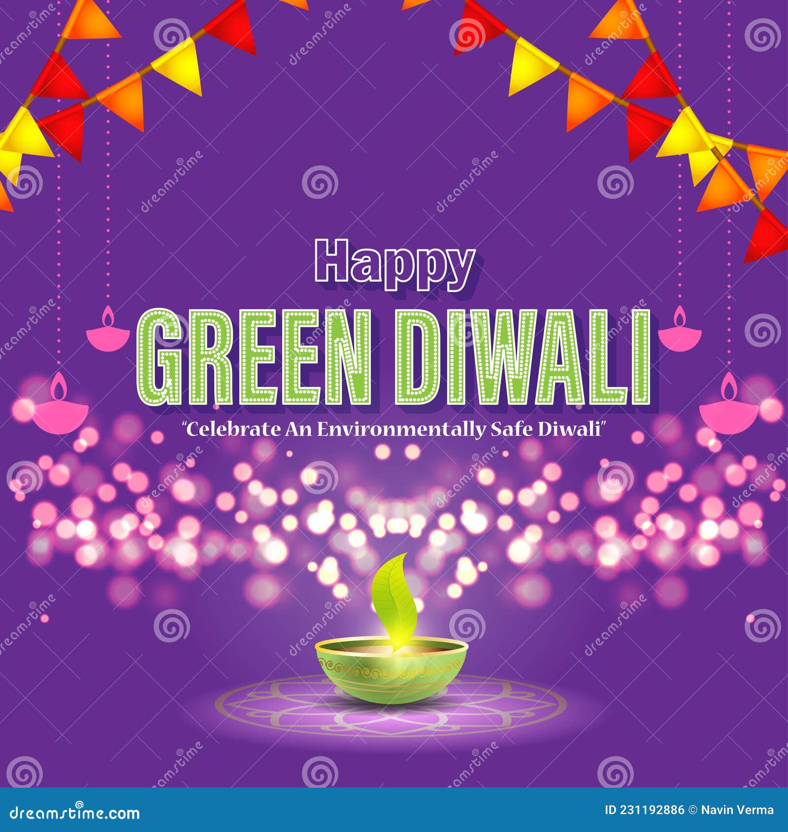 Vector Illustration for Happy Green Diwali Greeting Banner. Stock ...