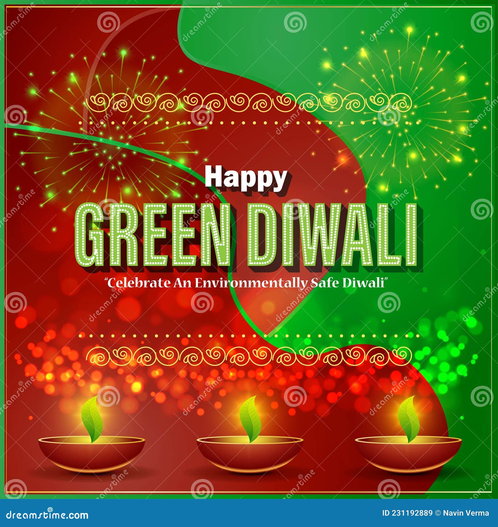 Vector Illustration for Happy Green Diwali Greeting Banner. Stock ...