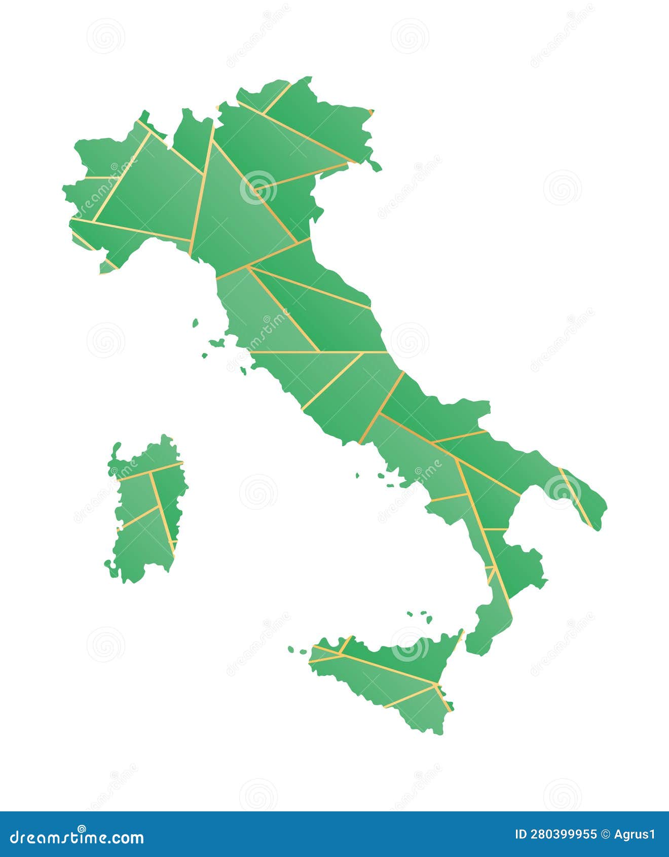 Vector Illustration of Green and Gold Colored Italy Map Stock Vector ...