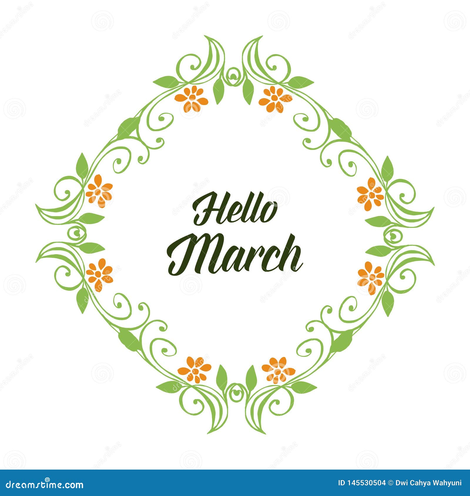 Vector Illustration Green Leaves Frame for Greeting Card Hello March ...